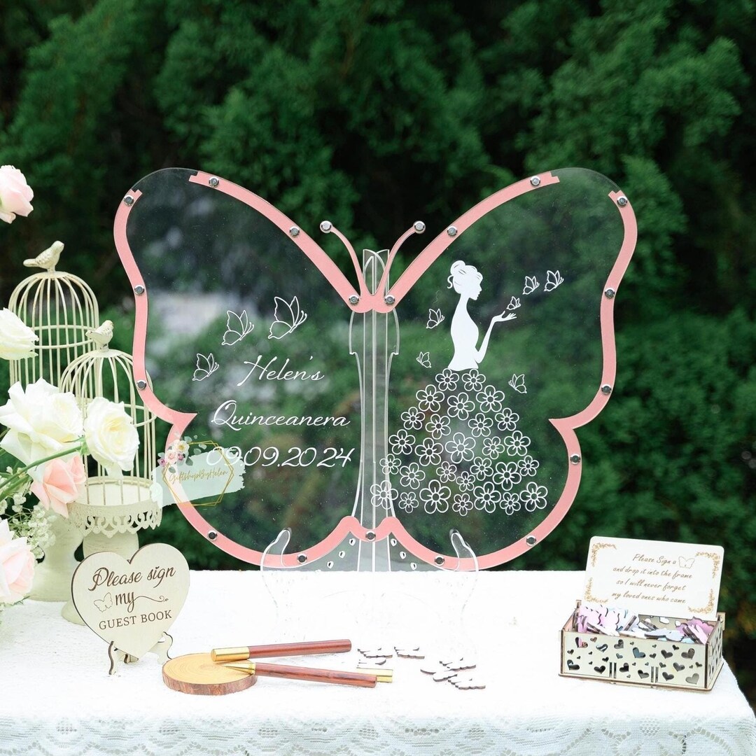 Customized Quince Guest Book, Butterflies Mis Quince Años Sign in Book ...