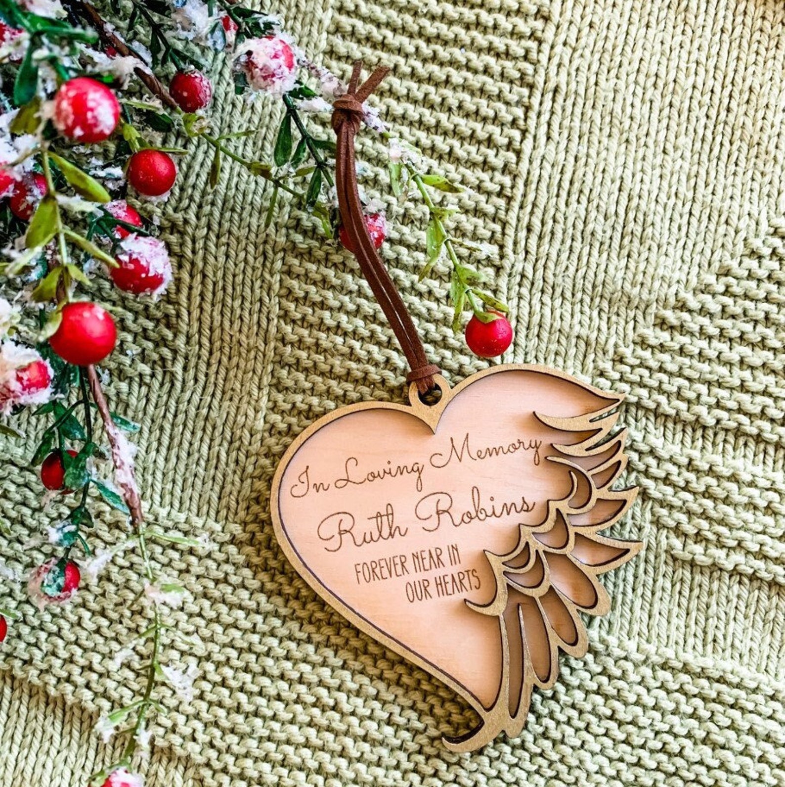 Memorial Ornament, Customizable Memorial Heart With Wings Ornament ...