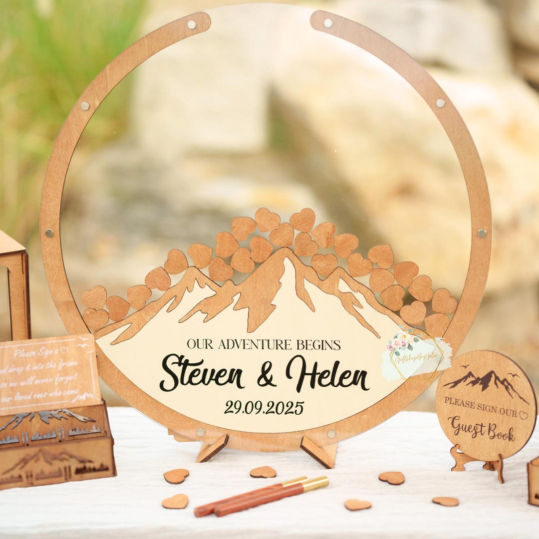 Adventure Begins Circle Guest Book Alternative Mountain Theme Rustic ...