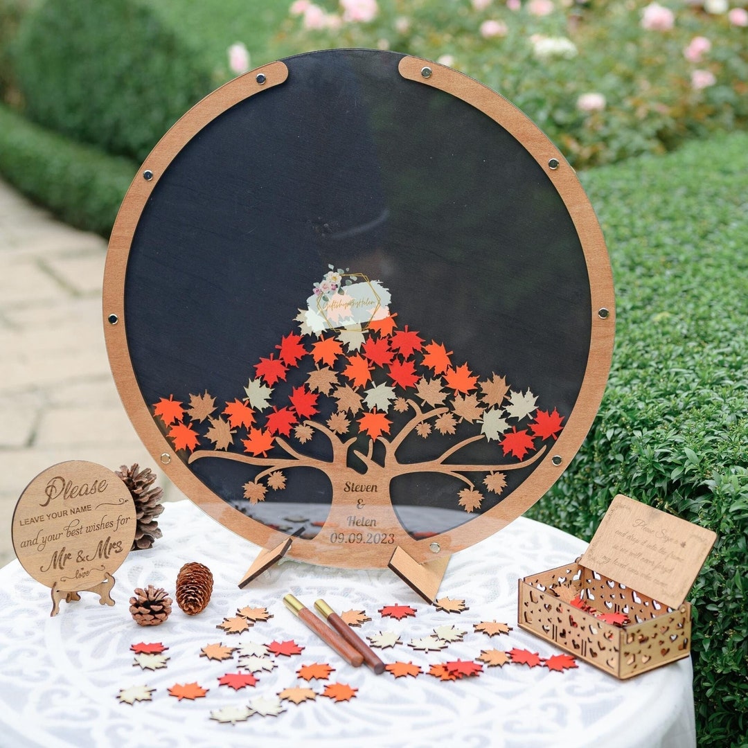Maple Tree Wedding Guest Book Alternative Rustic Wooden Round Wedding ...