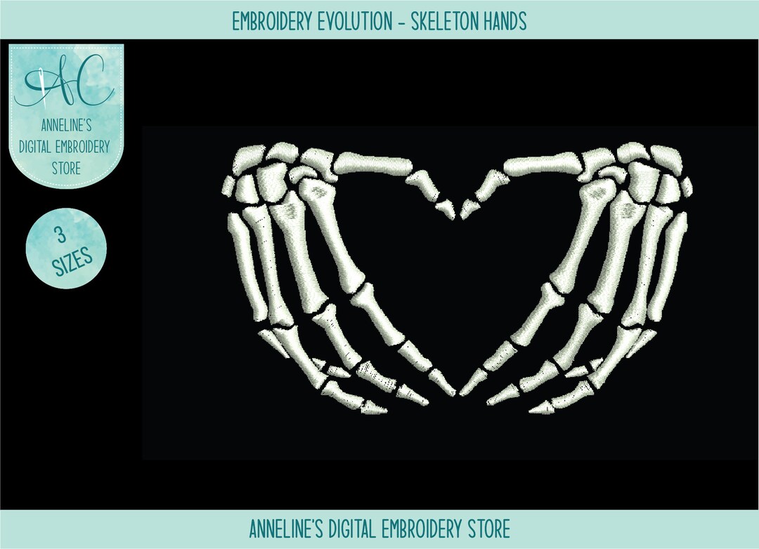 Skeleton Hands Embroidery File, Halloween Art, Skeleton Hand Heart ...