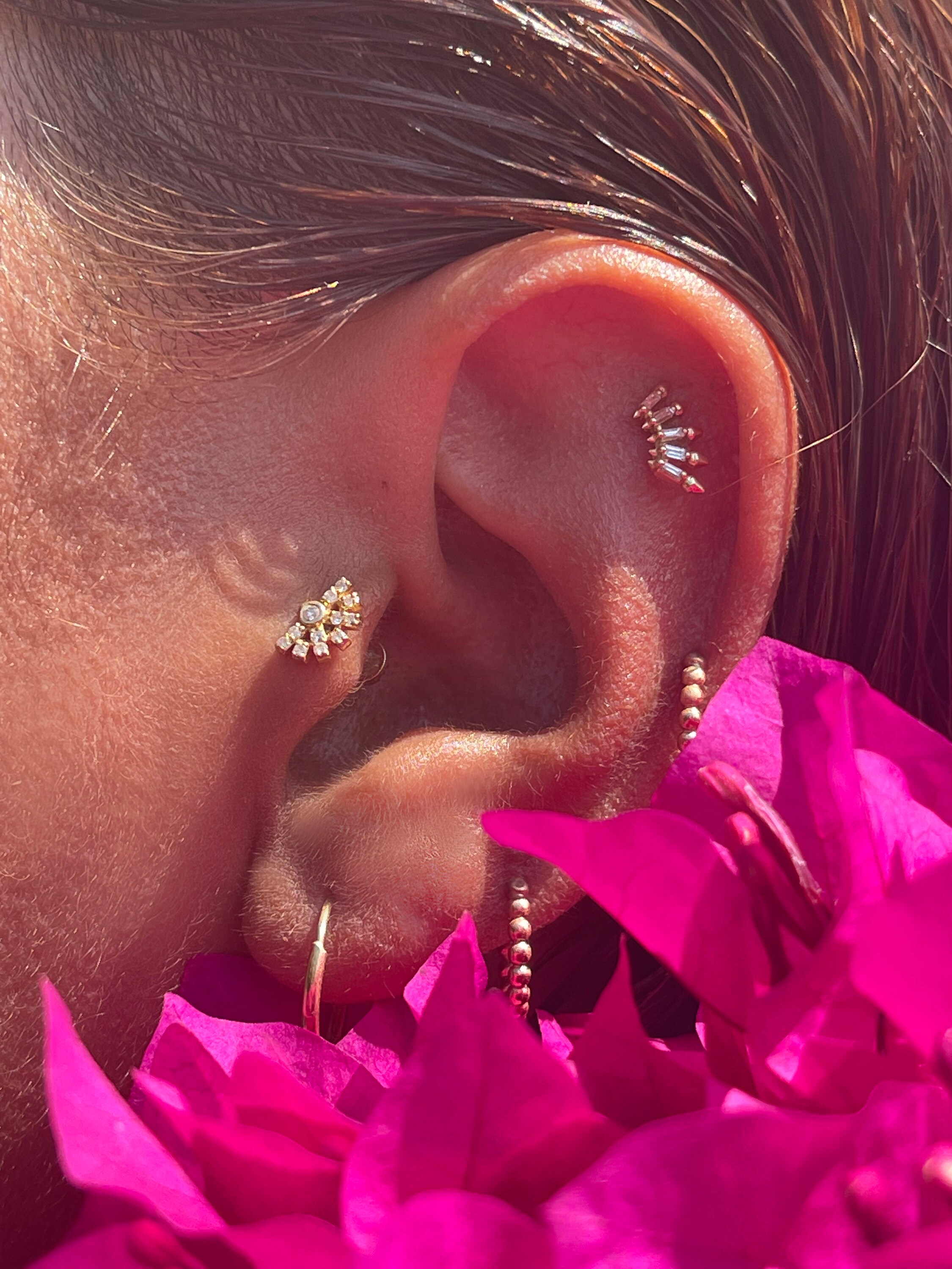 Aztec Sun Diamond Tragus Stud for Woman 14k Yellow Gold Flat - Etsy