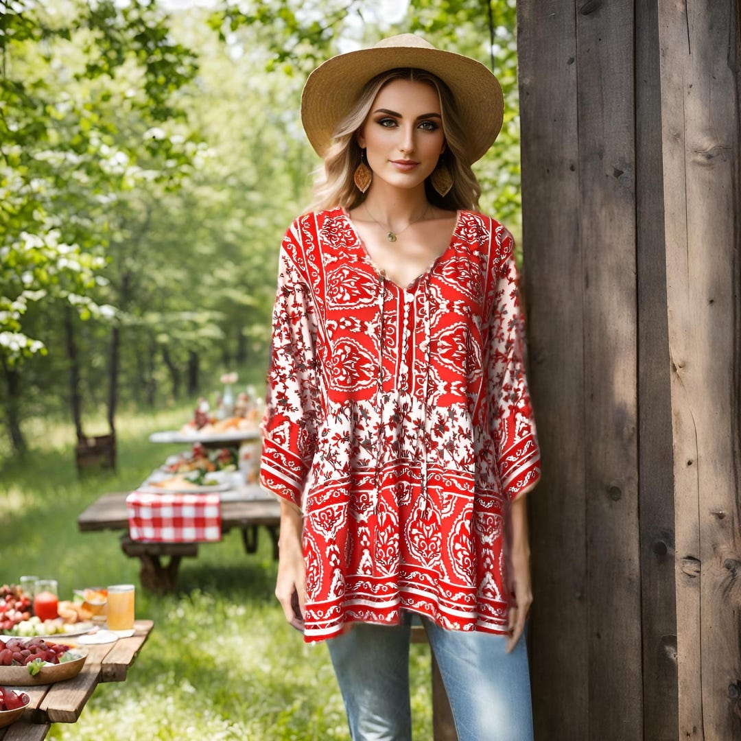 Red White and Blue 4th of July Boho Blouse | Independence Day Outfit ...