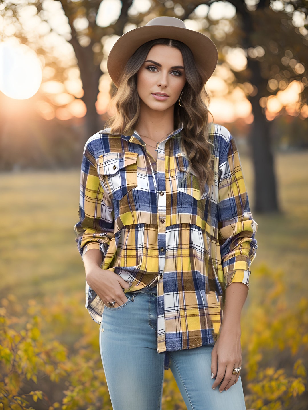 Billie Cozy Flannel Plaid Shirt Scottish Button-up With Long Sleeves ...