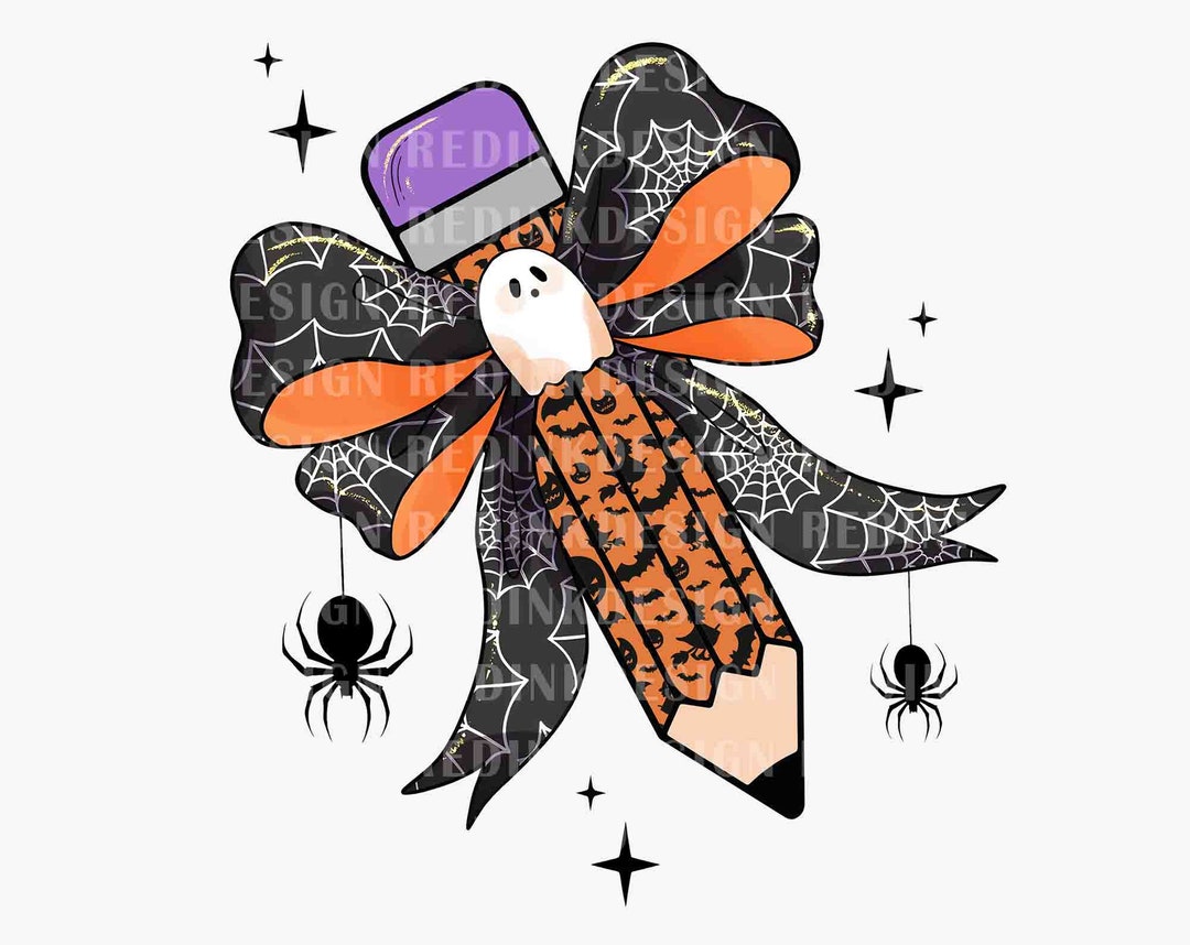 Halloween Pencil PNG, Halloween Coquette Bow Png, Halloween Back to ...