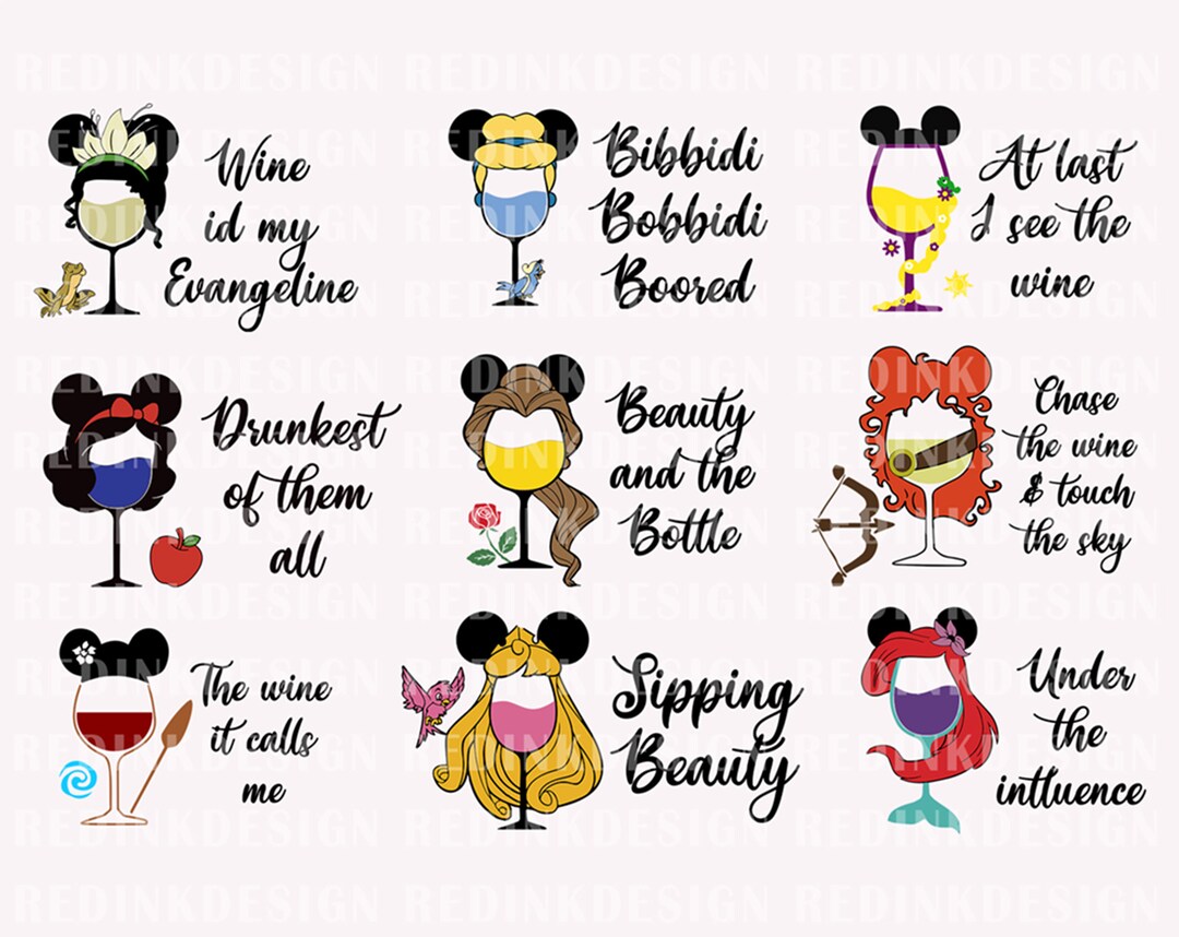 Princess Wine Glass SVG Princess Drinking Svg Princesses - Etsy