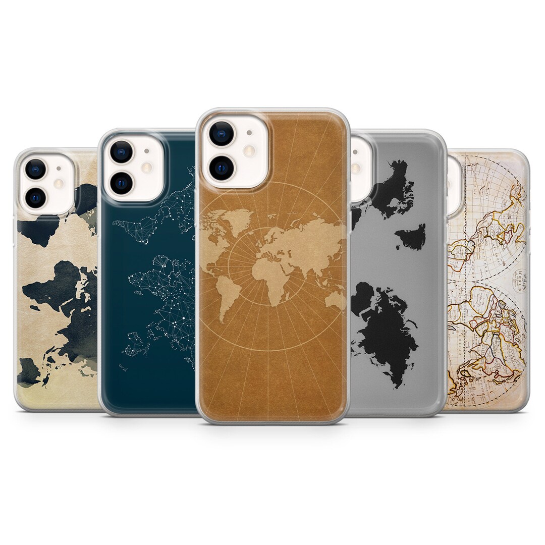 World Map Phone Case Continents Cover Fit for iPhone 15 Pro, 14, 13, 12 ...