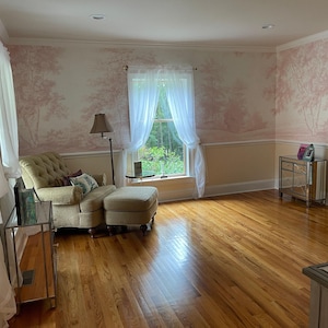 Blush Pastoral Landscape, Peel and Stick, Pastel Pink Wallpaper ...