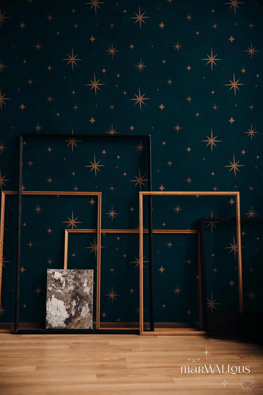 Gold Night Sky Dark Celestial Wallpaper, Stars Cosmic Wall Decor, Peel ...