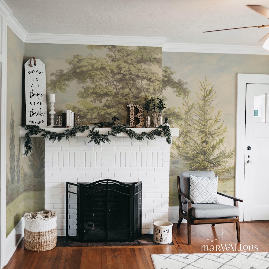 Countryside Wallpaper Mural, Panoramic Forest Wall Mural, Lush Greenery ...