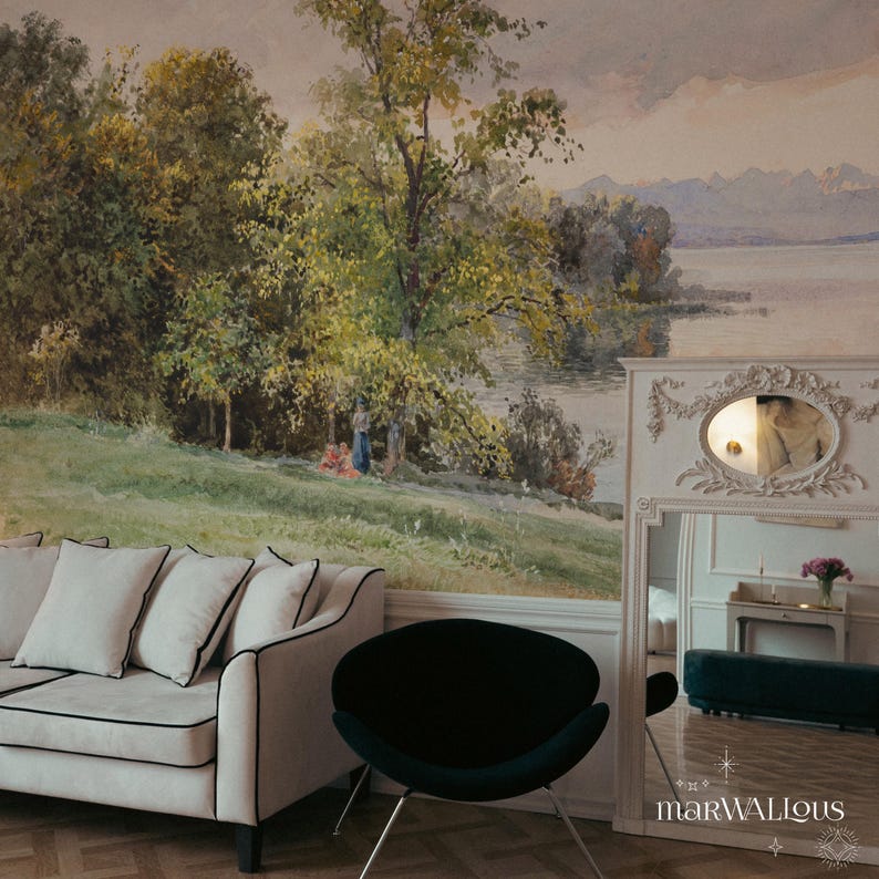 Lake and Trees Wallpaper, Nature Wallpaper, Serene Wall Art, Lakeside ...