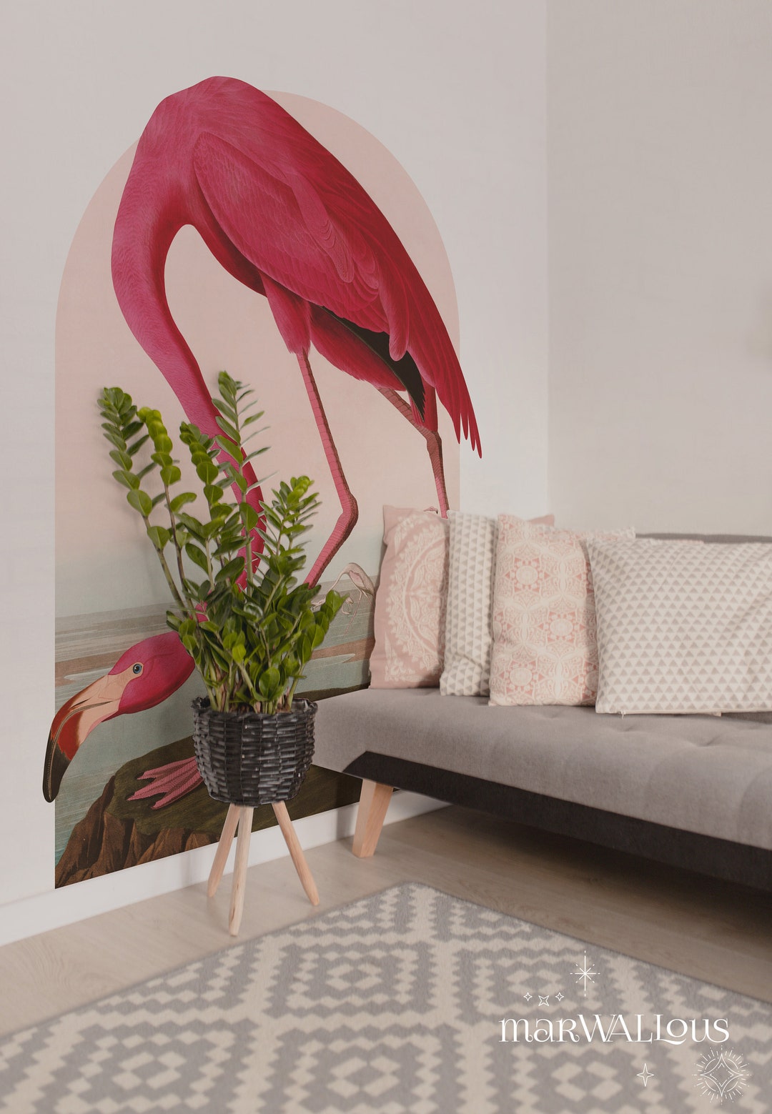 Flamingo 3D Arch Wall Sticker, Temporary Semi-circle Shape Headboard ...