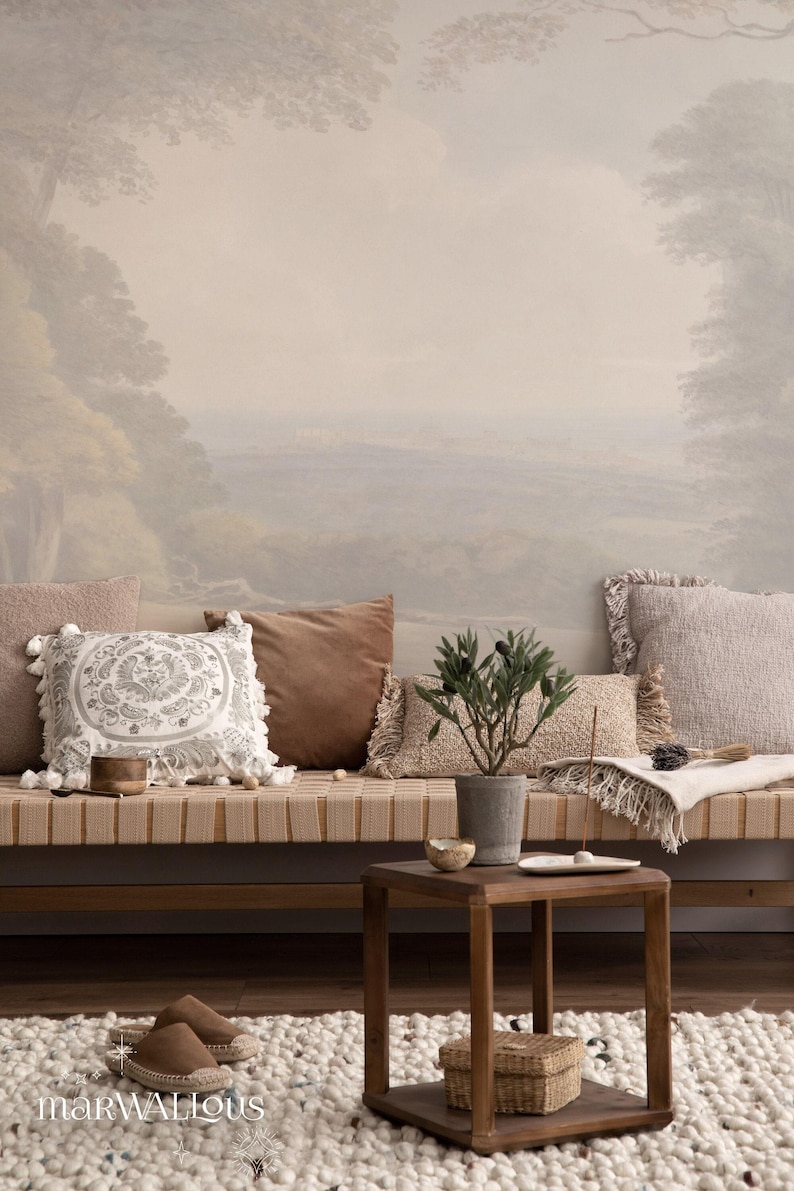 Subtle Wallpaper, Repositionable, Landscape, Watercolor Wall Mural ...