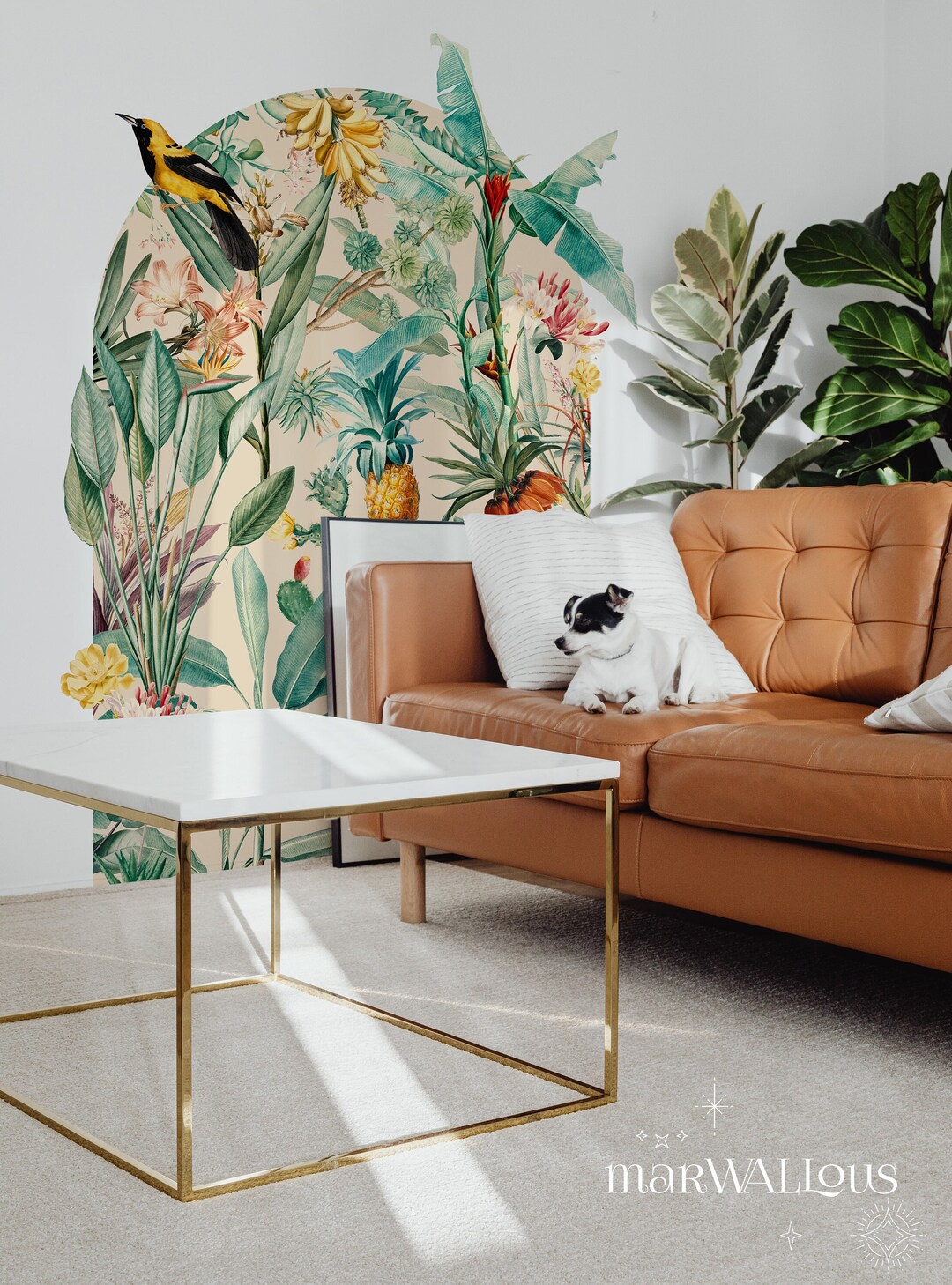 Exotic Leaves and Birds 3D Arch Wall Sticker, Removable Semi-circle ...