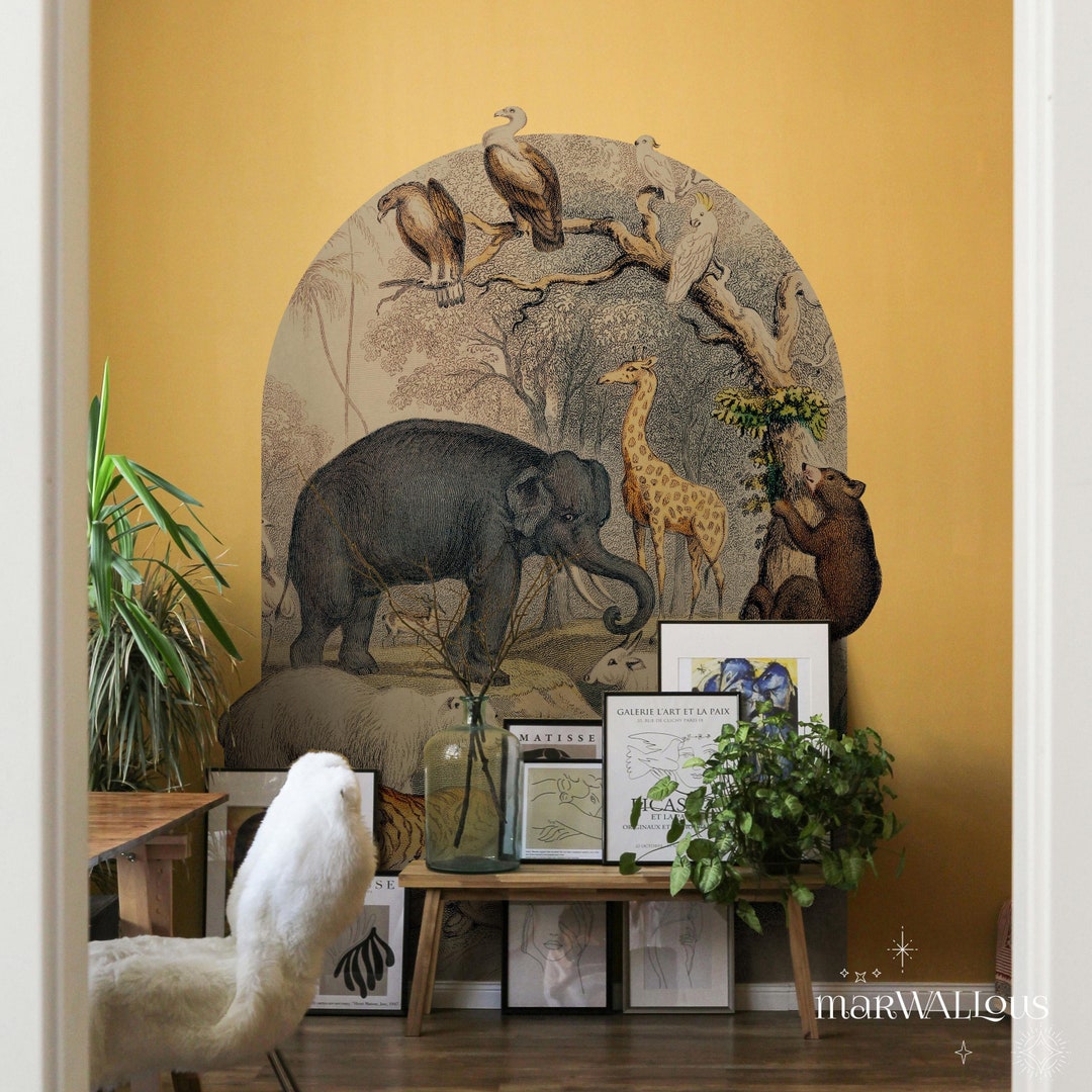 Vintage Safari Pattern 3D Arch Wall Sticker, Temporary Semi-circle ...