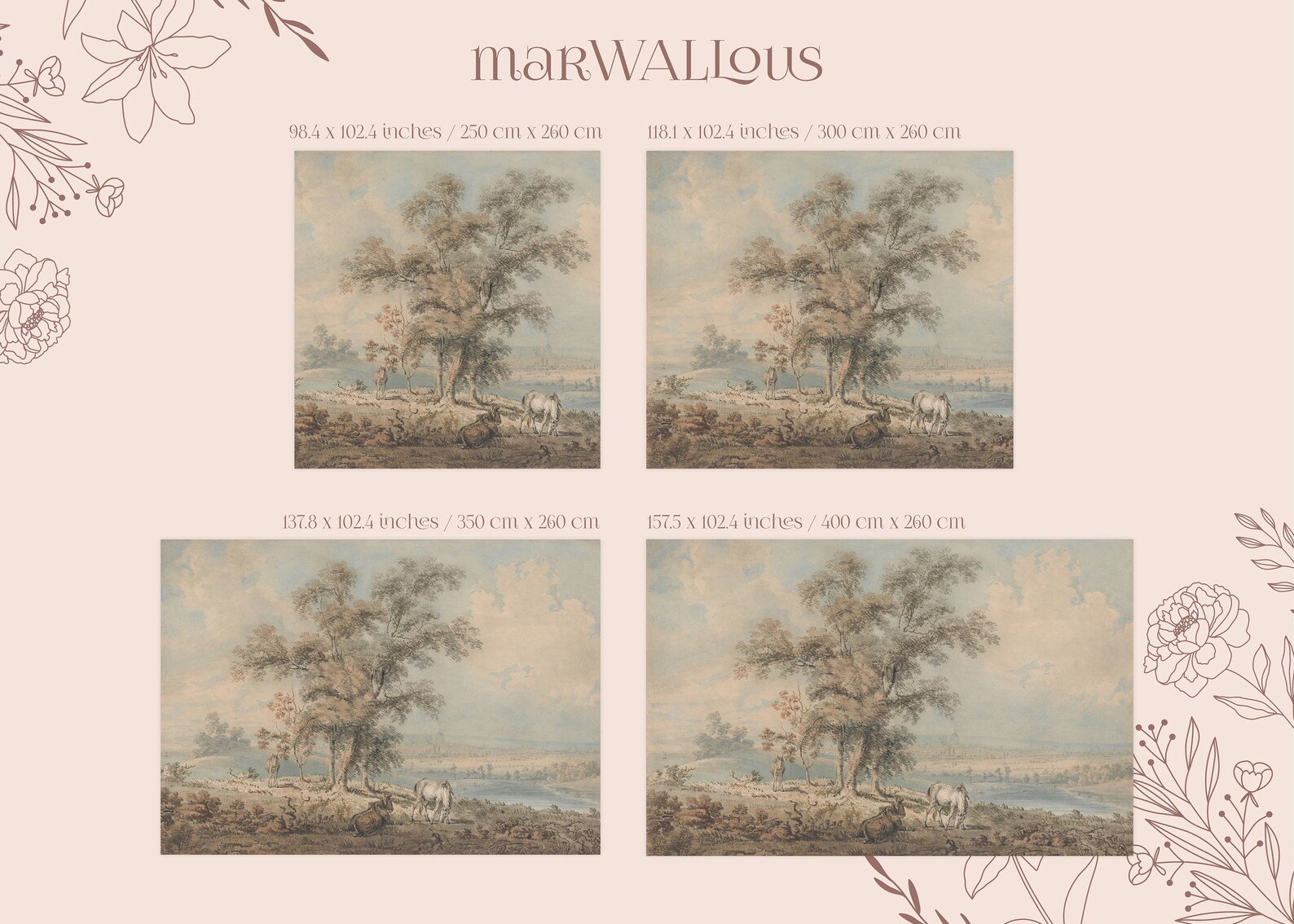 Vintage Tree Wallpaper, Watercolor Lanscape, Panoramic, Scenic Painting ...