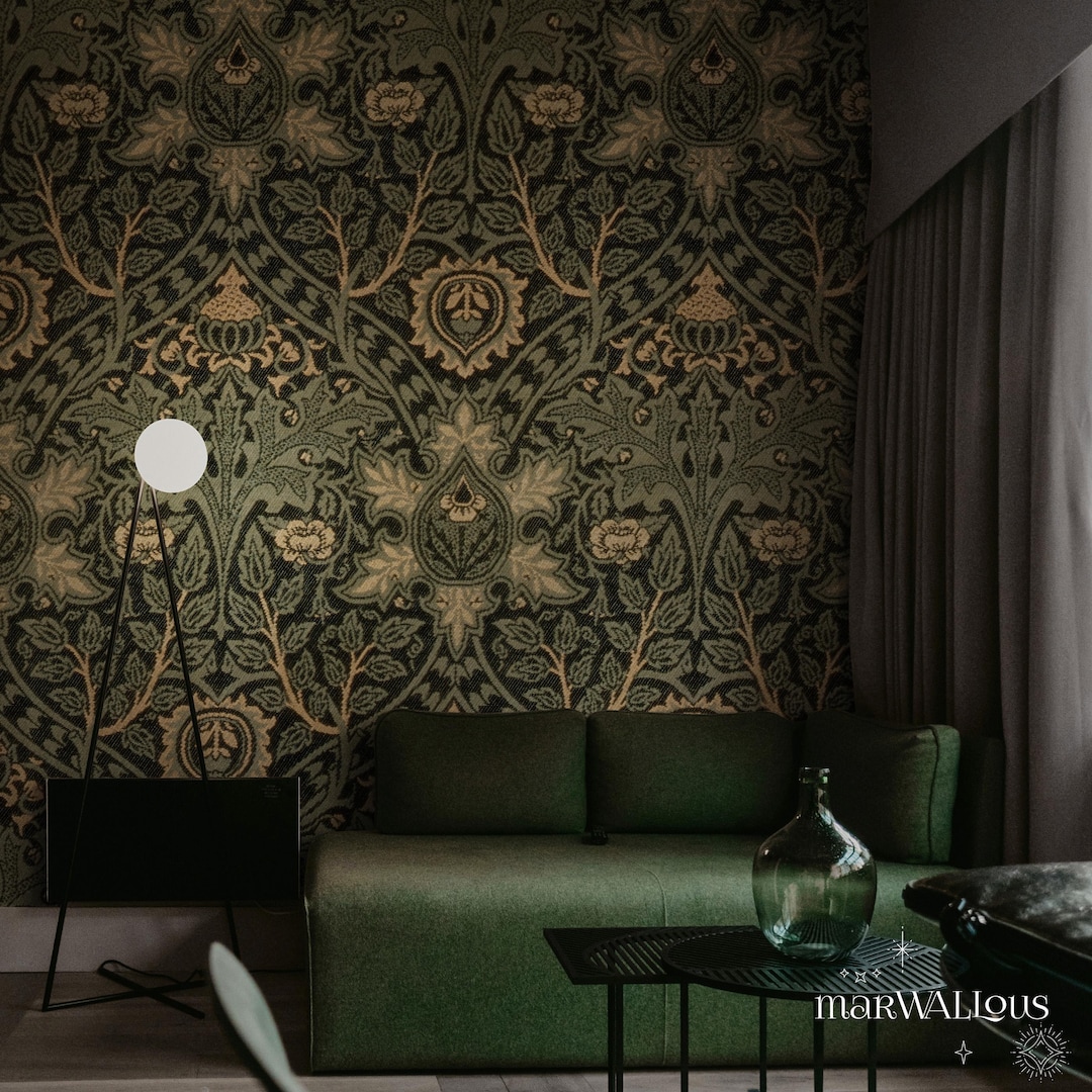 William Morris Style Wallpaper, Green Botanical Peel and Stick, Vintage ...