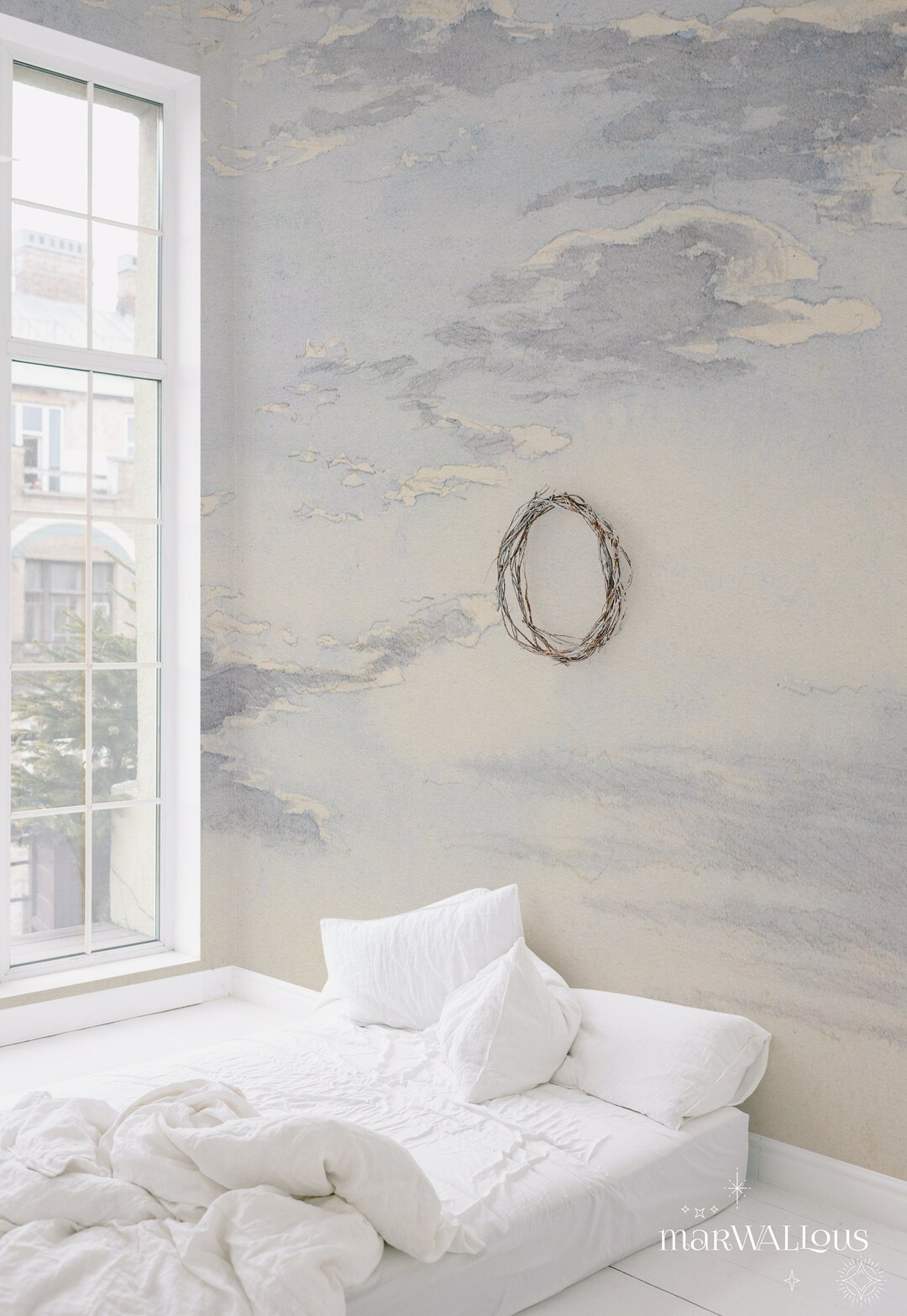Cloudy Sky Wall Mural, Mural Wallpaper, Removable or Traditional ...