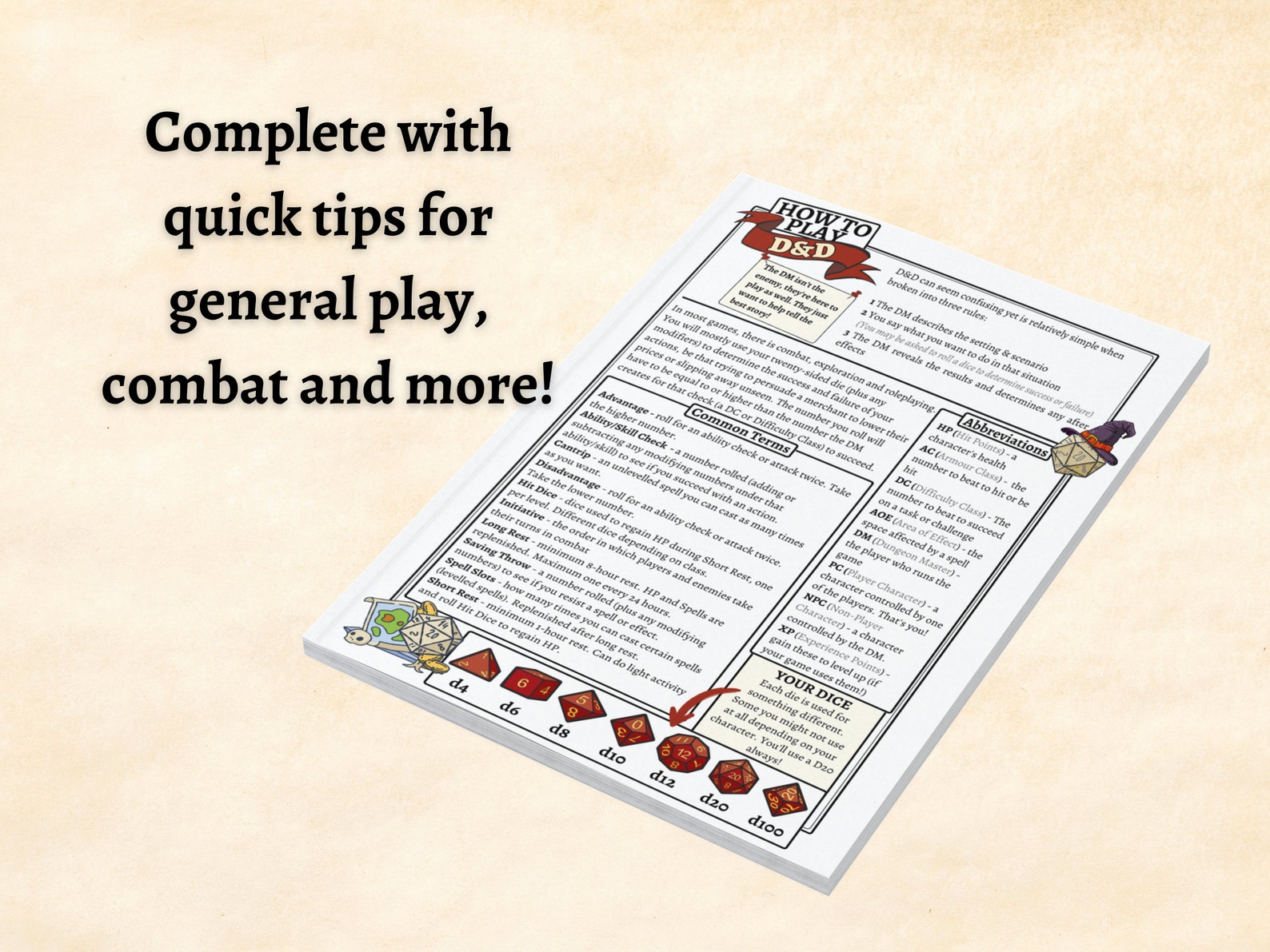 D&D Player's Cheat Sheet | How to Play Dungeons and Dragons | Digital ...