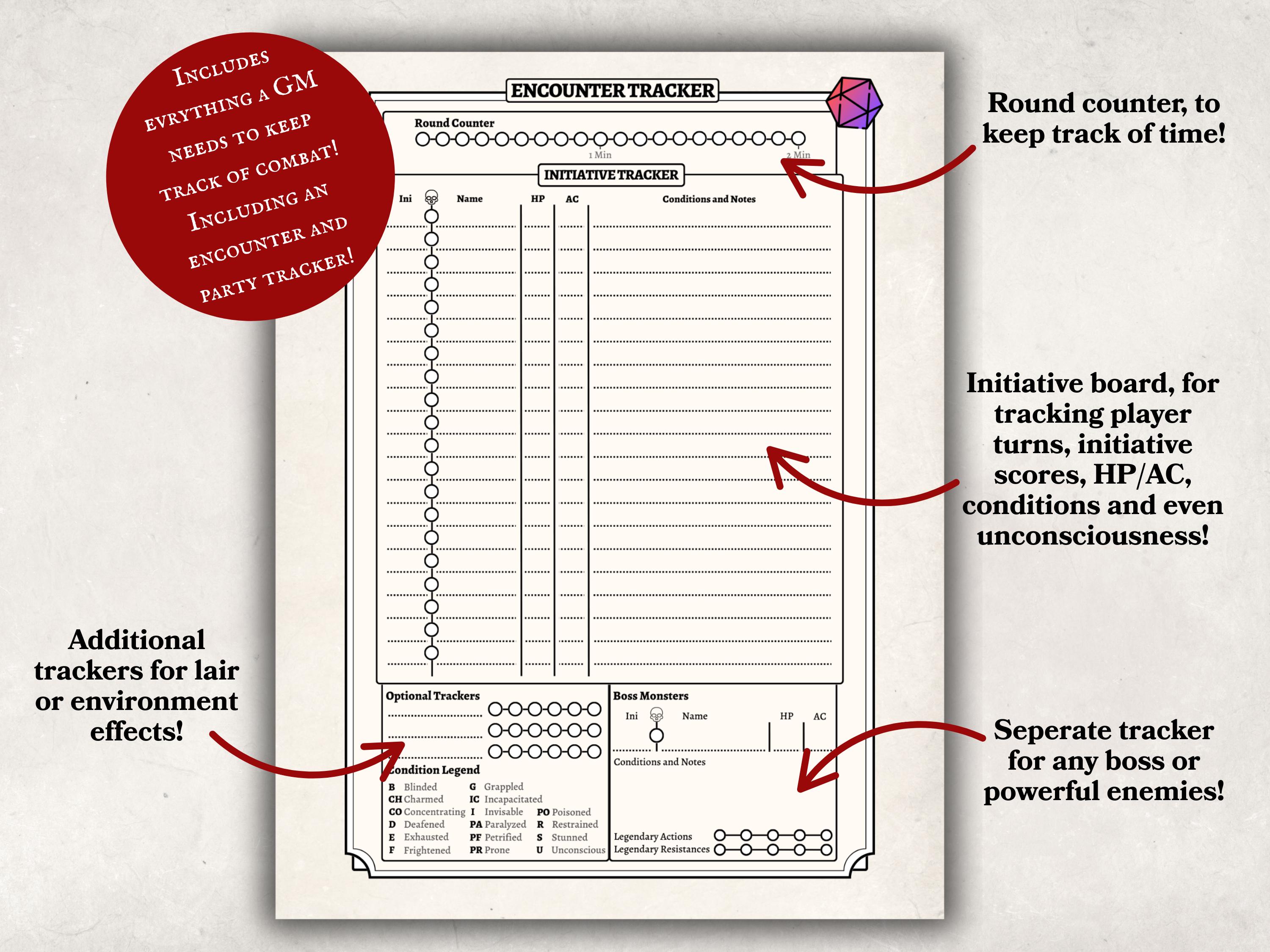 D&D Combat Encounter Initiative Trackers | Dnd Dungeons and Dragons 5e ...