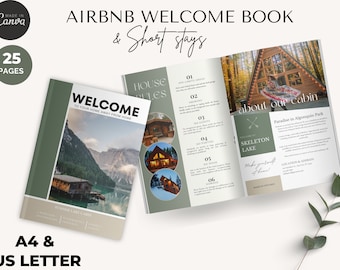Airbnb Welcome Book Cabin Template Canva Cottage Lake House Forest STR ...