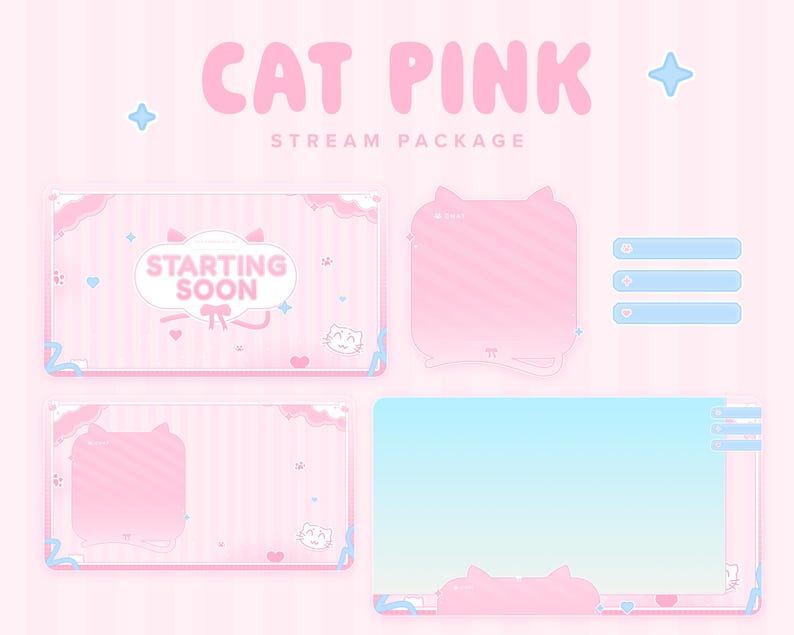 Cat Pink Animated Twitch Stream Overlay Package (digital Download) - Etsy