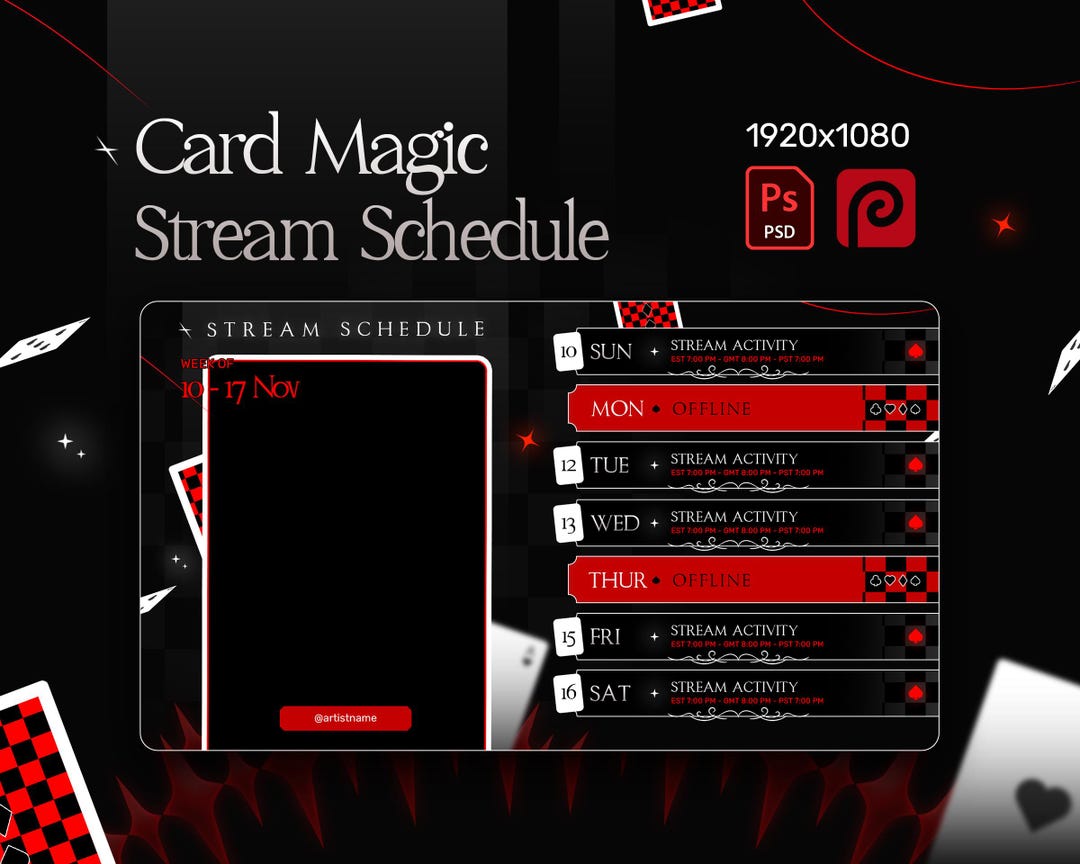 Card Magic Stream Schedule (PSD Files) - Etsy