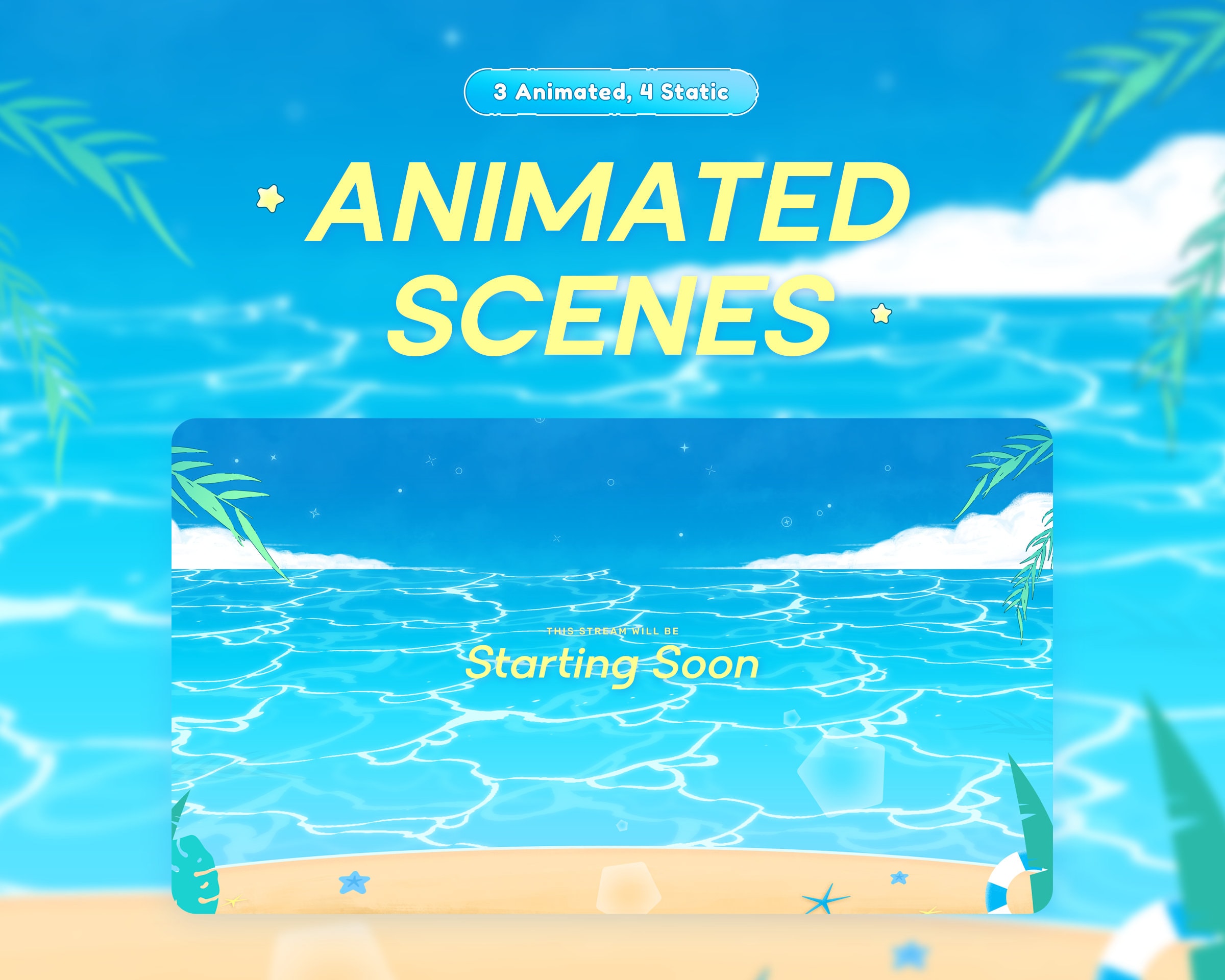 Beach Ocean Animated Stream Overlay Package, Water, Clouds, Blue ...