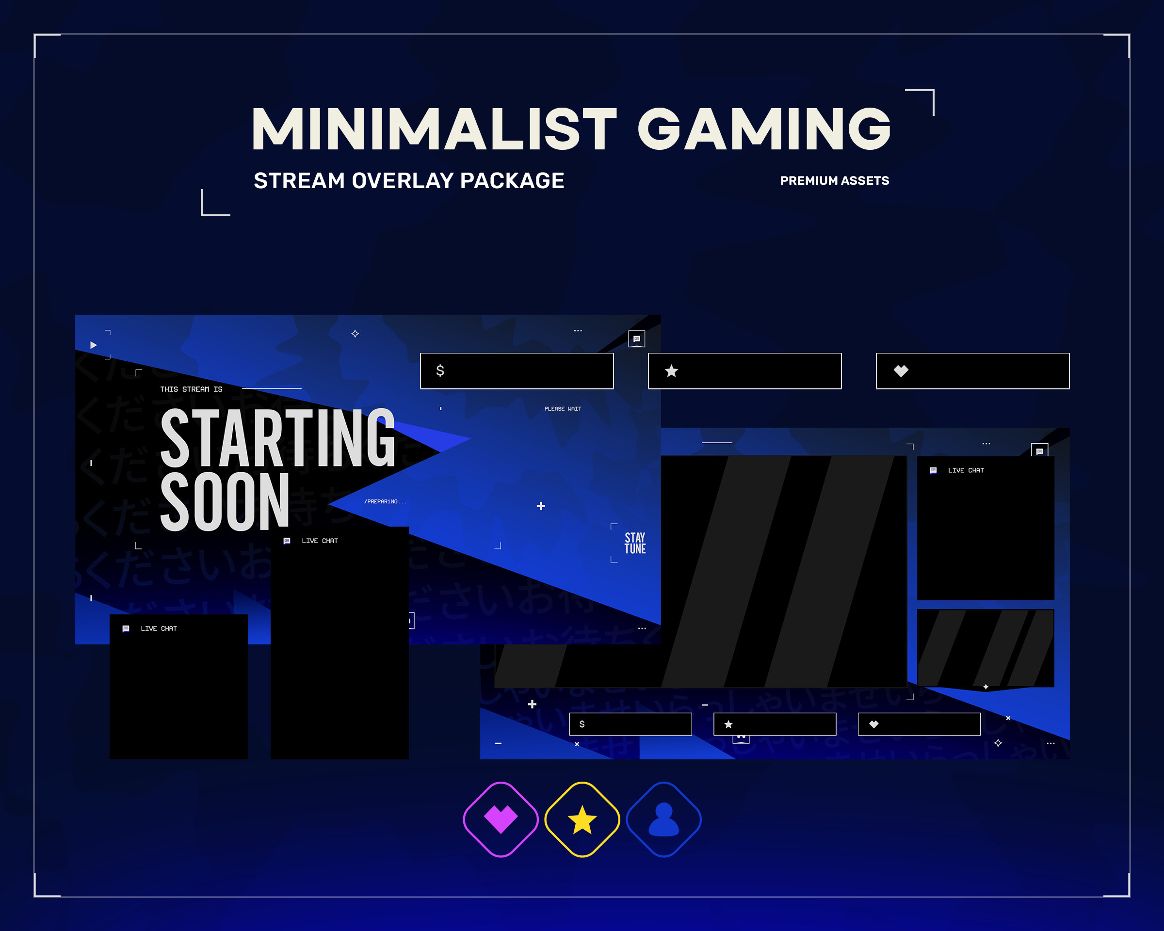 Dark Blue Stream Overlay Package Animated, Minimalist, Gaming, Twitch ...