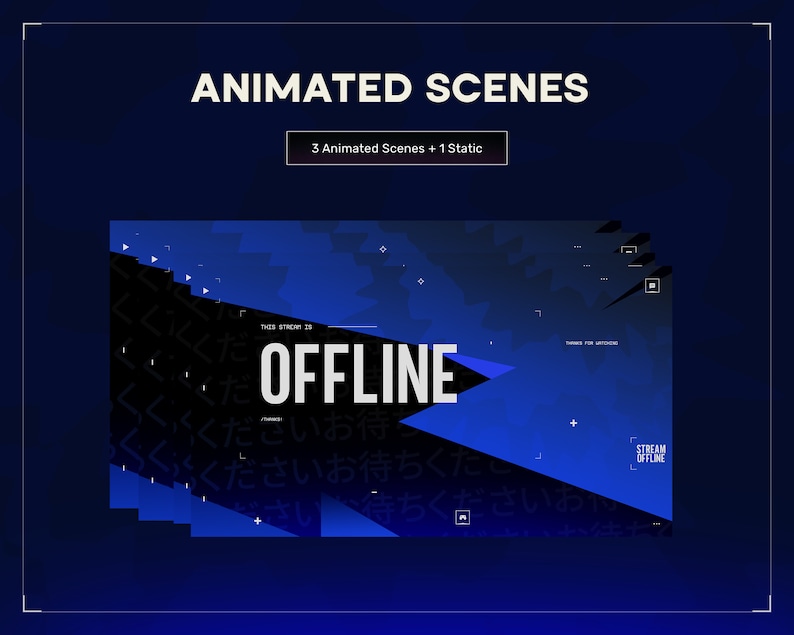 Dark Blue Stream Overlay Package Animated, Minimalist, Gaming, Twitch ...