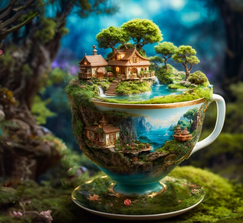 Miniature Village in a Teacup, Fairy Garden Decor, Whimsical Teacup ...
