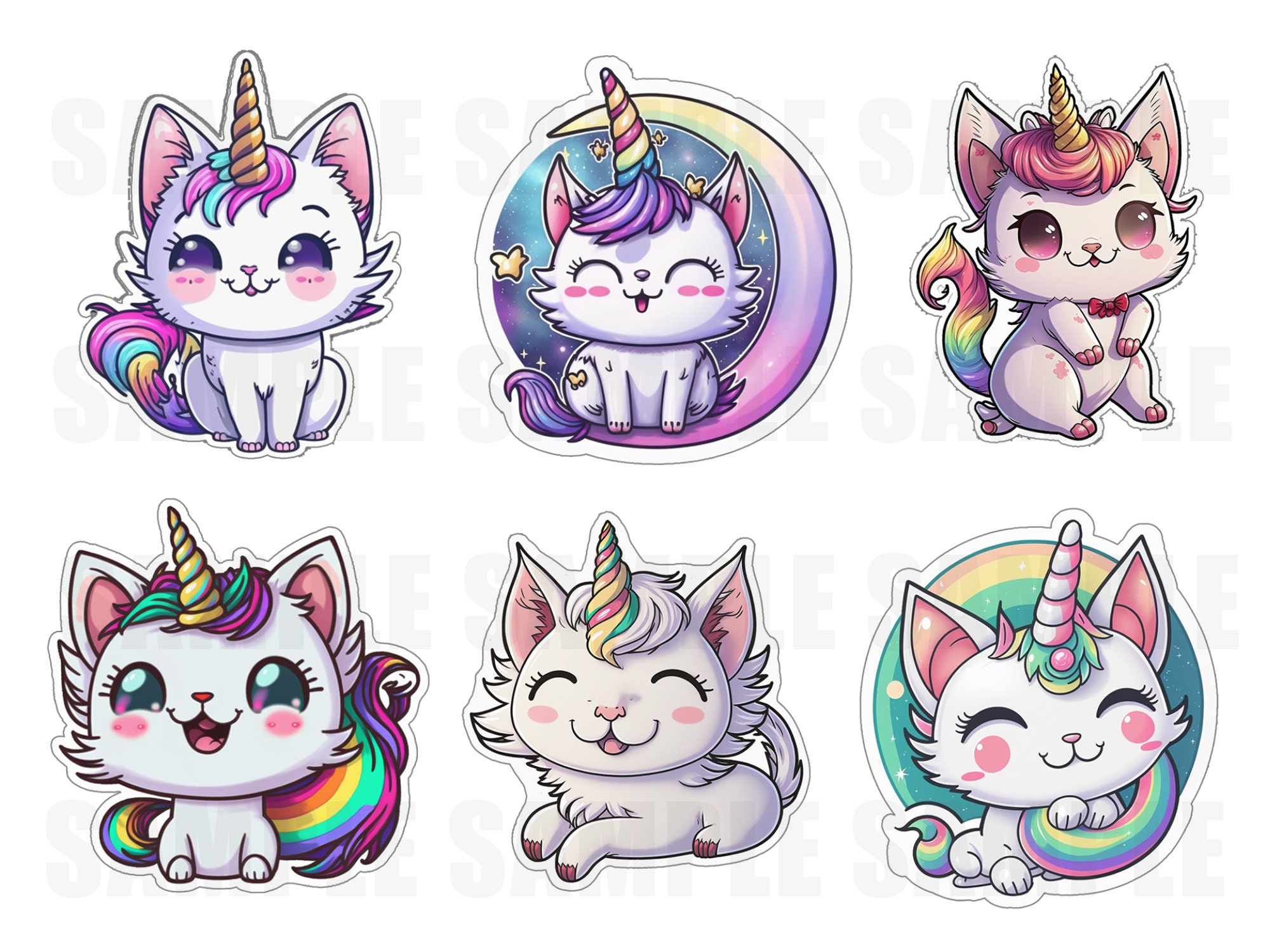 16 Kawaii Caticorn Digital Stickers - Cute Caticorn Icons ...