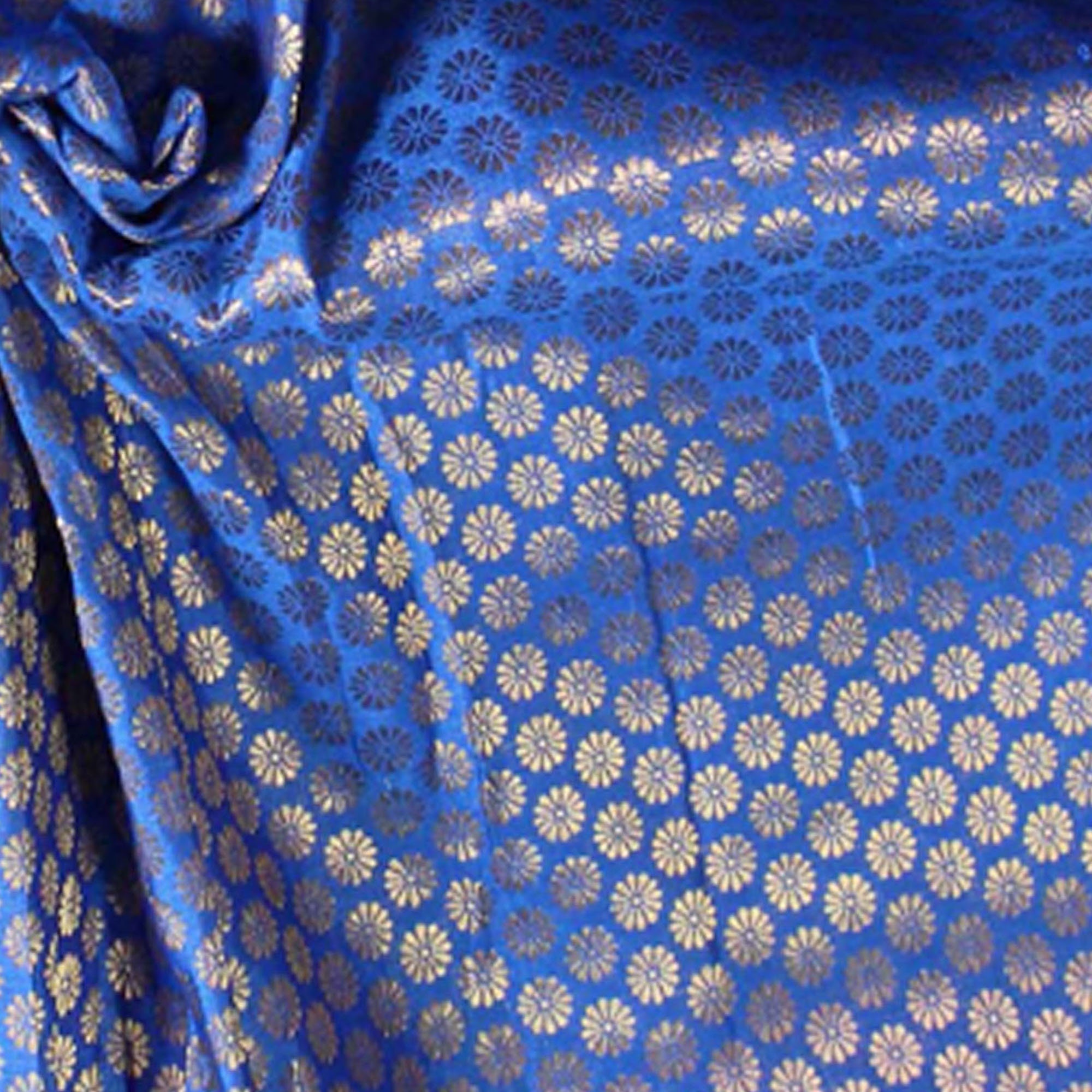 Royal Blue Brocade Fabric By The Yard Art Silk Fabric For Wedding Dress
