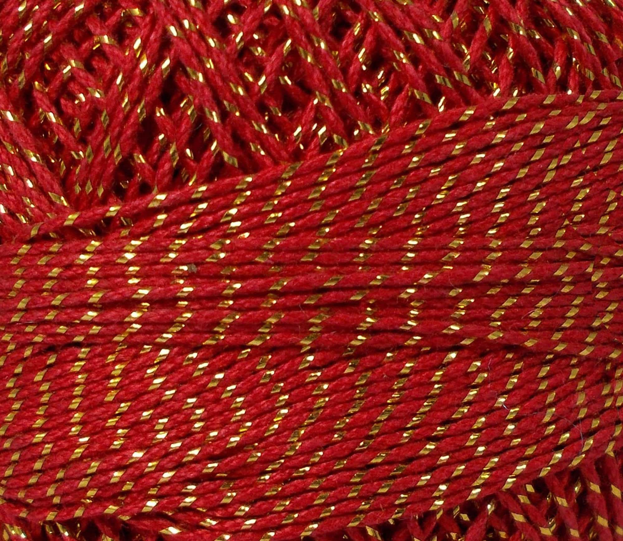 Metallic Cotton Crochet Thread, Set of 10 Balls Red and Golden, Tatting ...