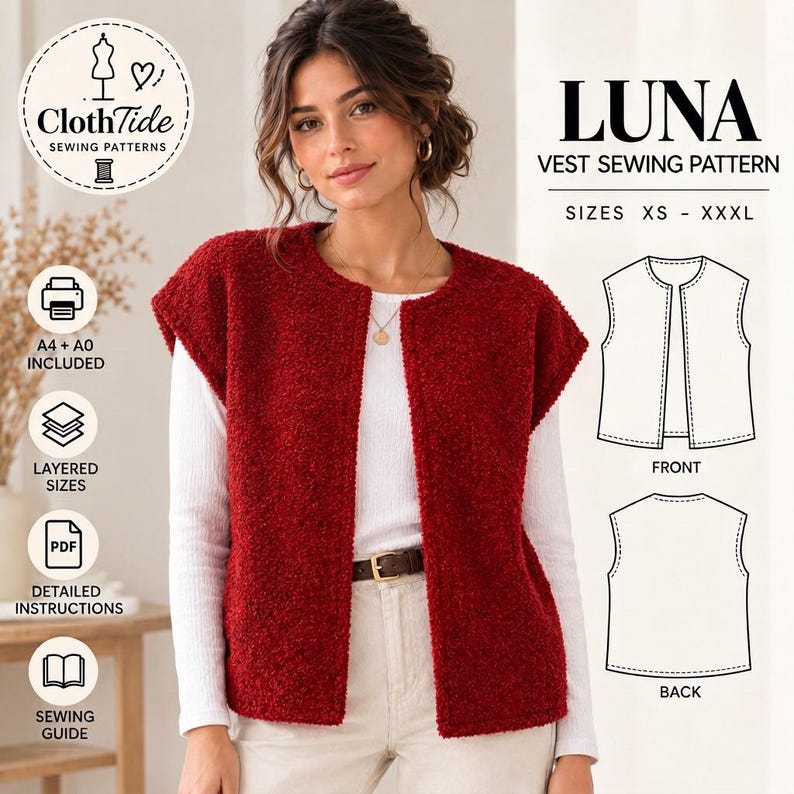 Red Vest Sewing Pattern PDF | Women's Vest Pattern | Tailored Waistcoat ...