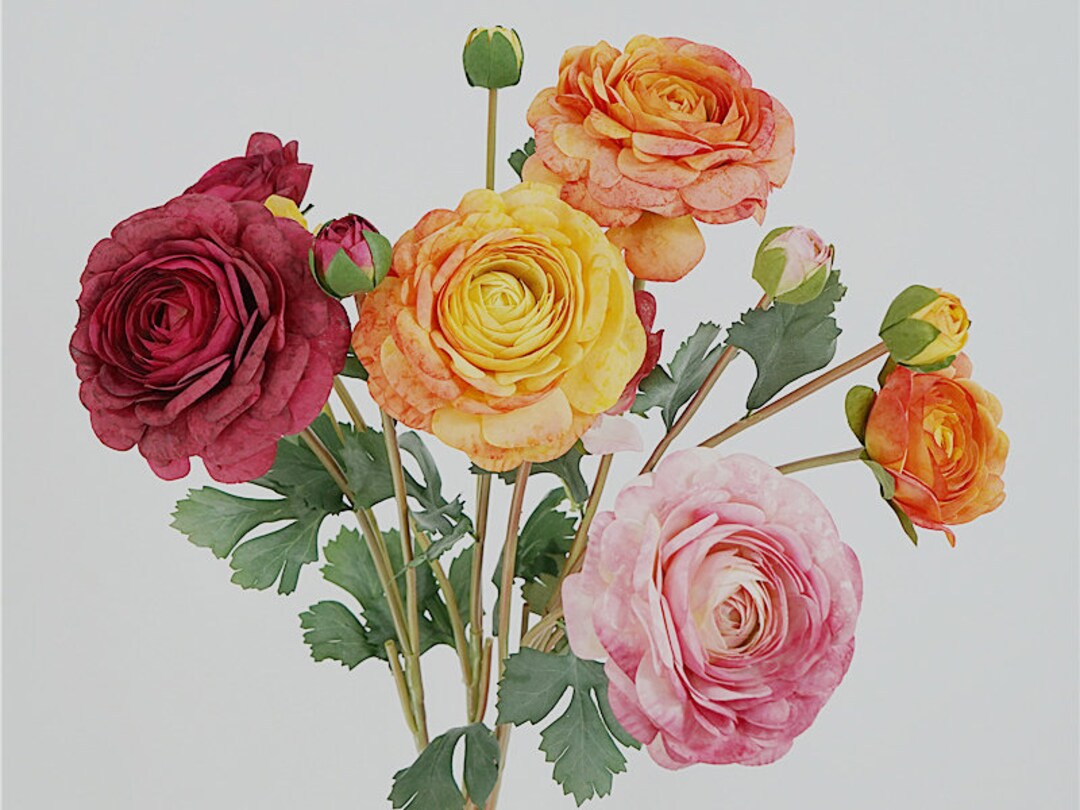 Artificial Ranunculus Stem With Bud, Fake Camellia Flower Craft, Home ...