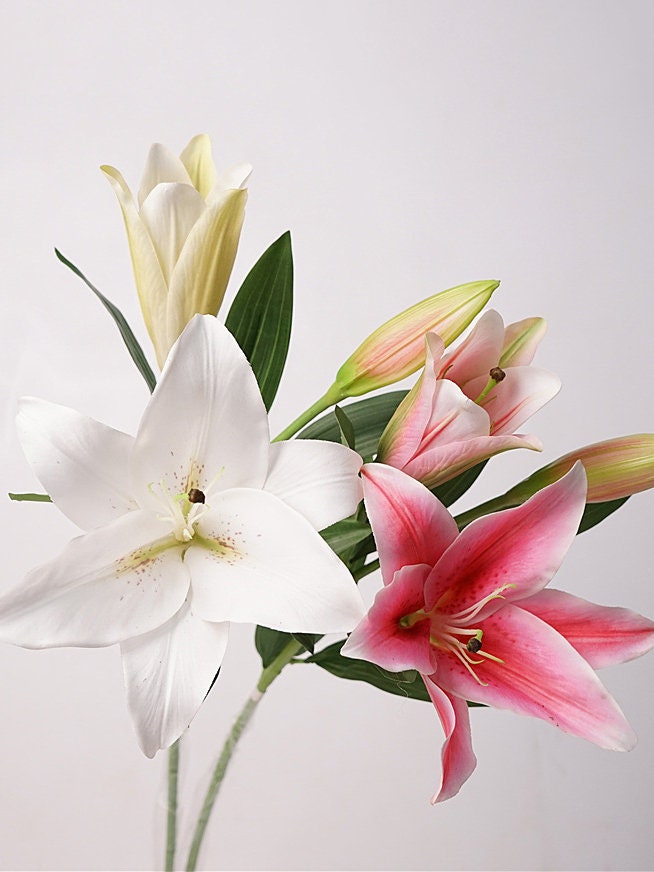 Large Lily Stem With Buds, Real Touch Petals, Artificial Flower, Faux ...