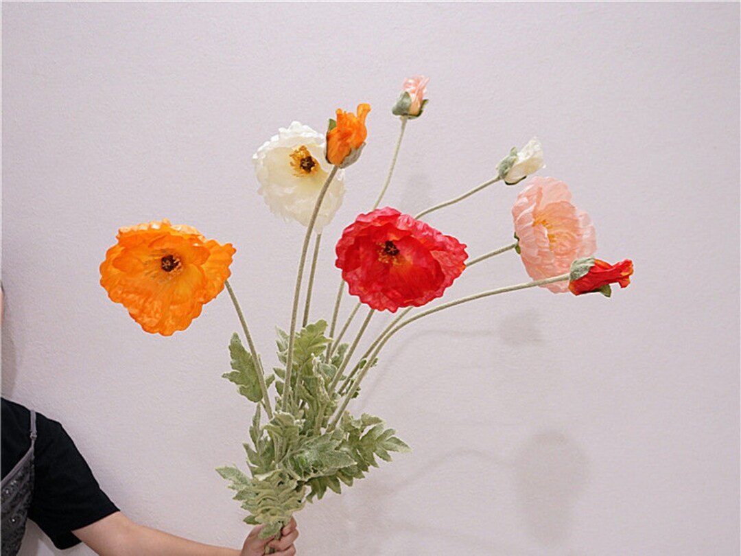 Poppy Long Stem With Bud, Rustic Wildflower Craft, Artificial Flower ...