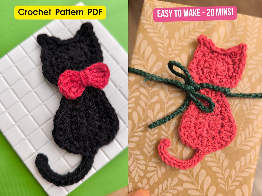 Crochet Cat Shaped Applique Pattern: Easy Crochet Gift Tags, Charms PDF ...