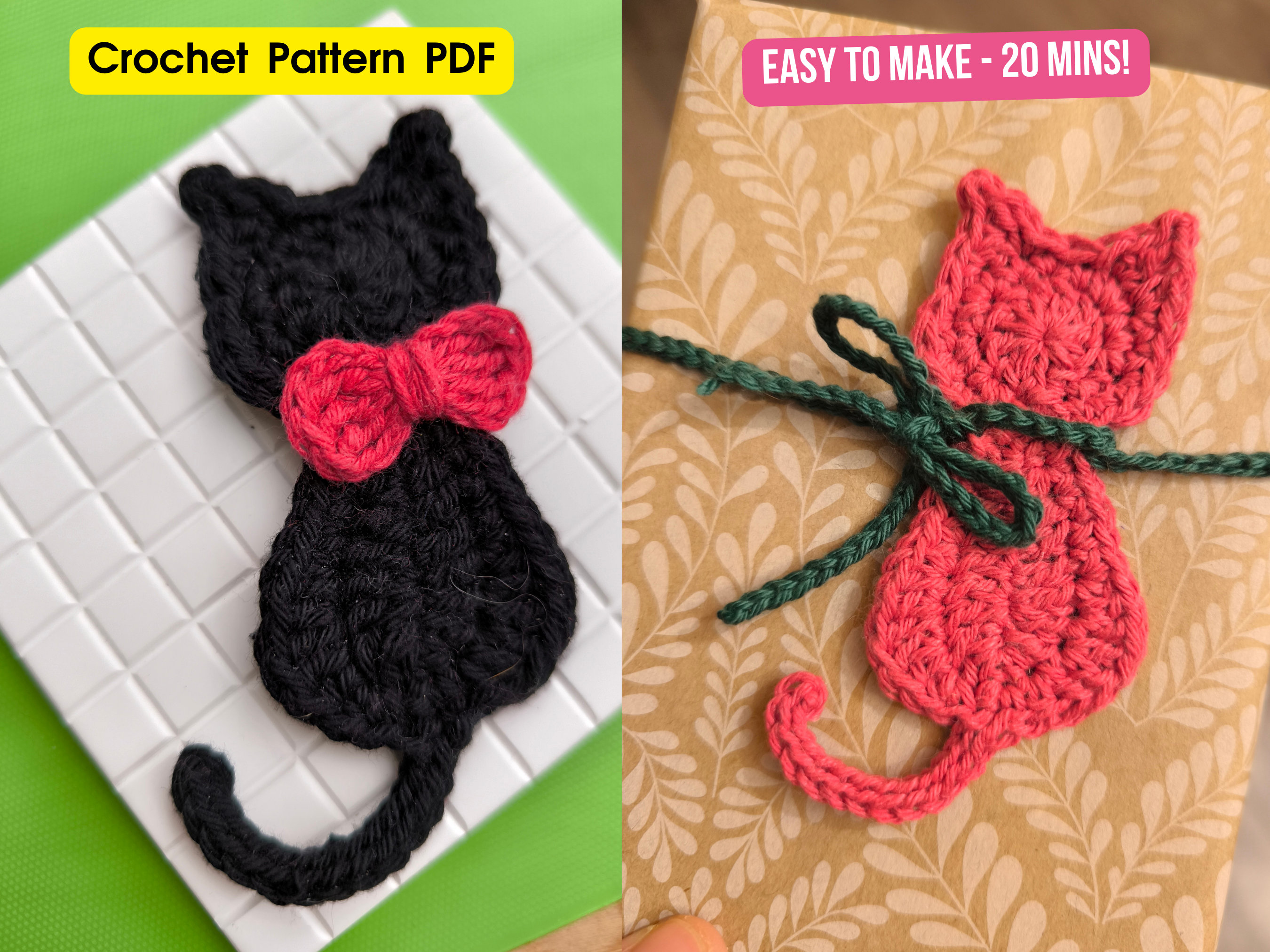 Crochet Cat Shaped Applique Pattern: Easy Crochet Gift Tags, Charms PDF ...