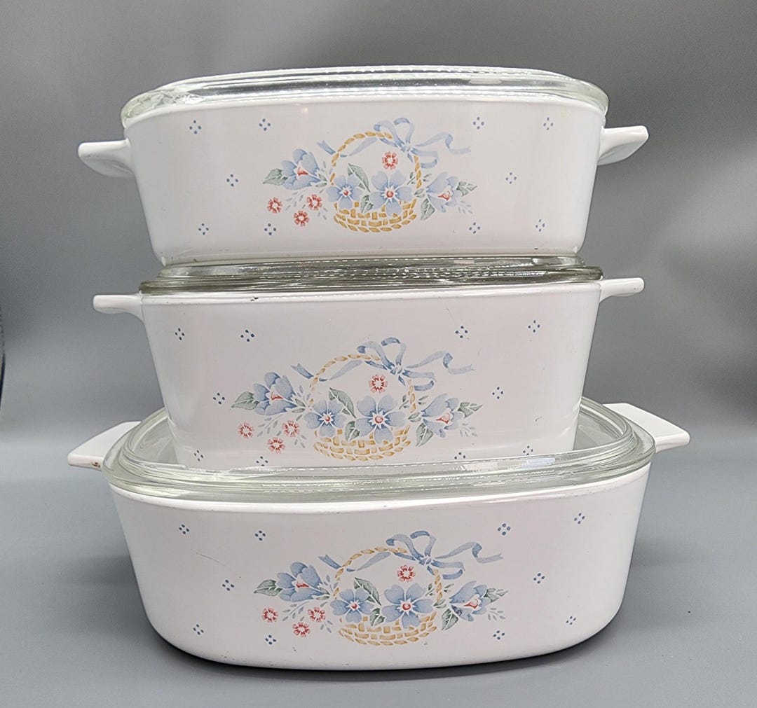 Vintage Corning Ware Casserole Dishes With Lids - Set of 3 Blue Flower ...