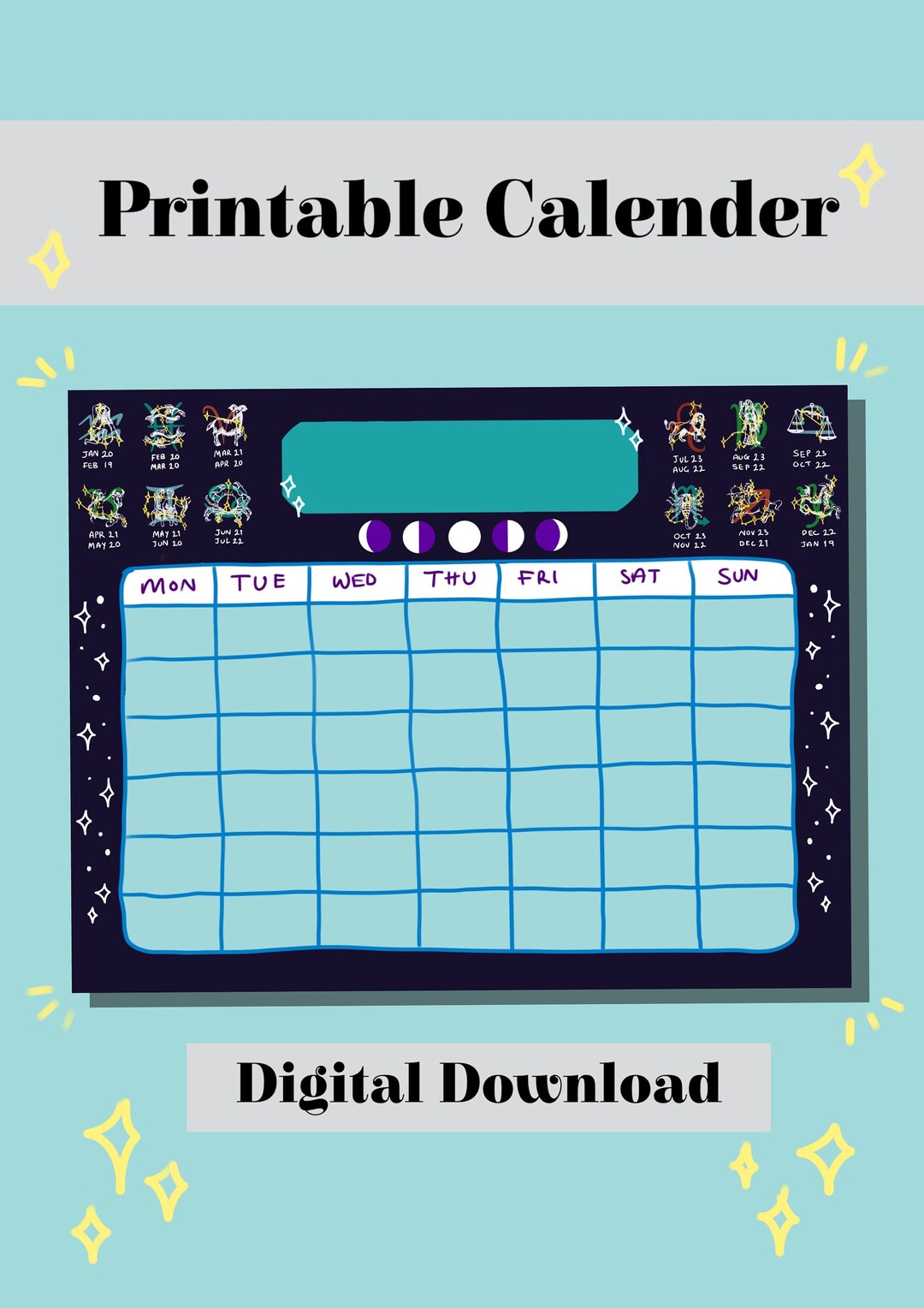 Star Sign Open Printable Calendar / Open Zodiac Printable Calendar ...