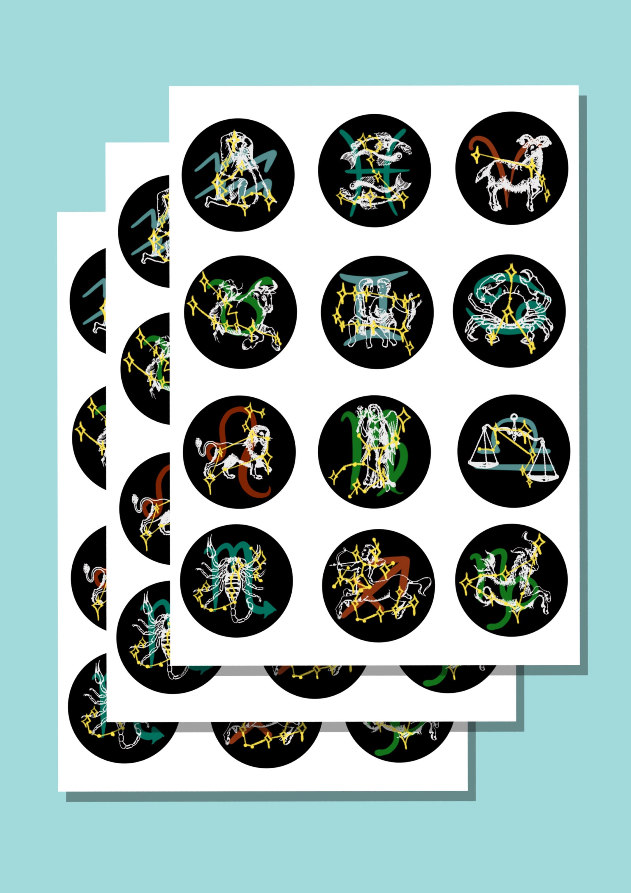 Printable Stickers/ Printable Zodiac Stickers/ Digital Download Star ...