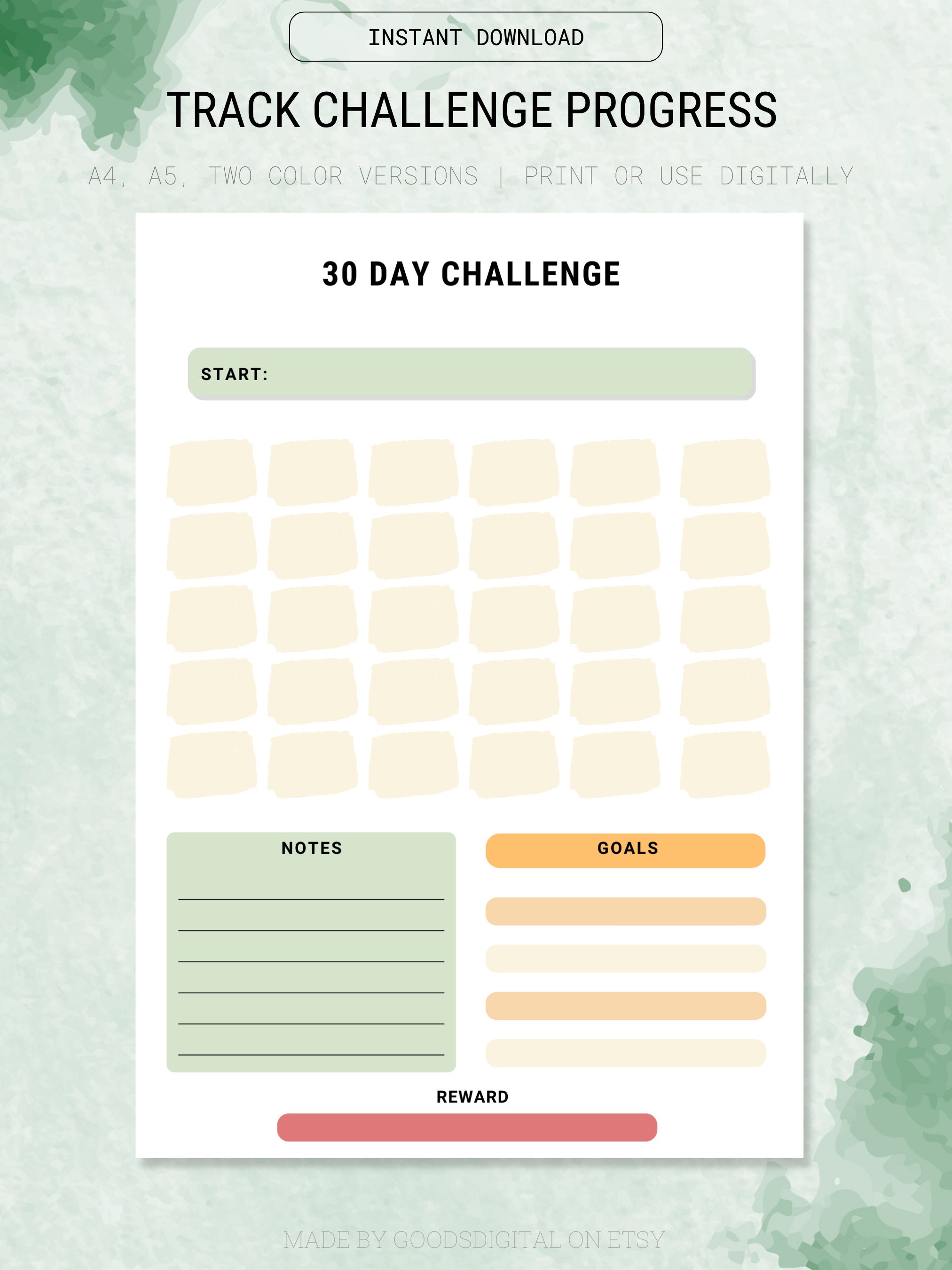 30 Day Challenge, Progress and Habit Tracker, A4/A5 Printable ...