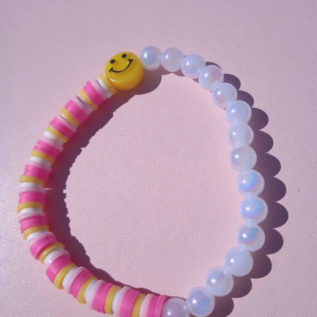 Preppy Yellow Smiley Face Pearl and Clay Beaded Bracelet - Etsy