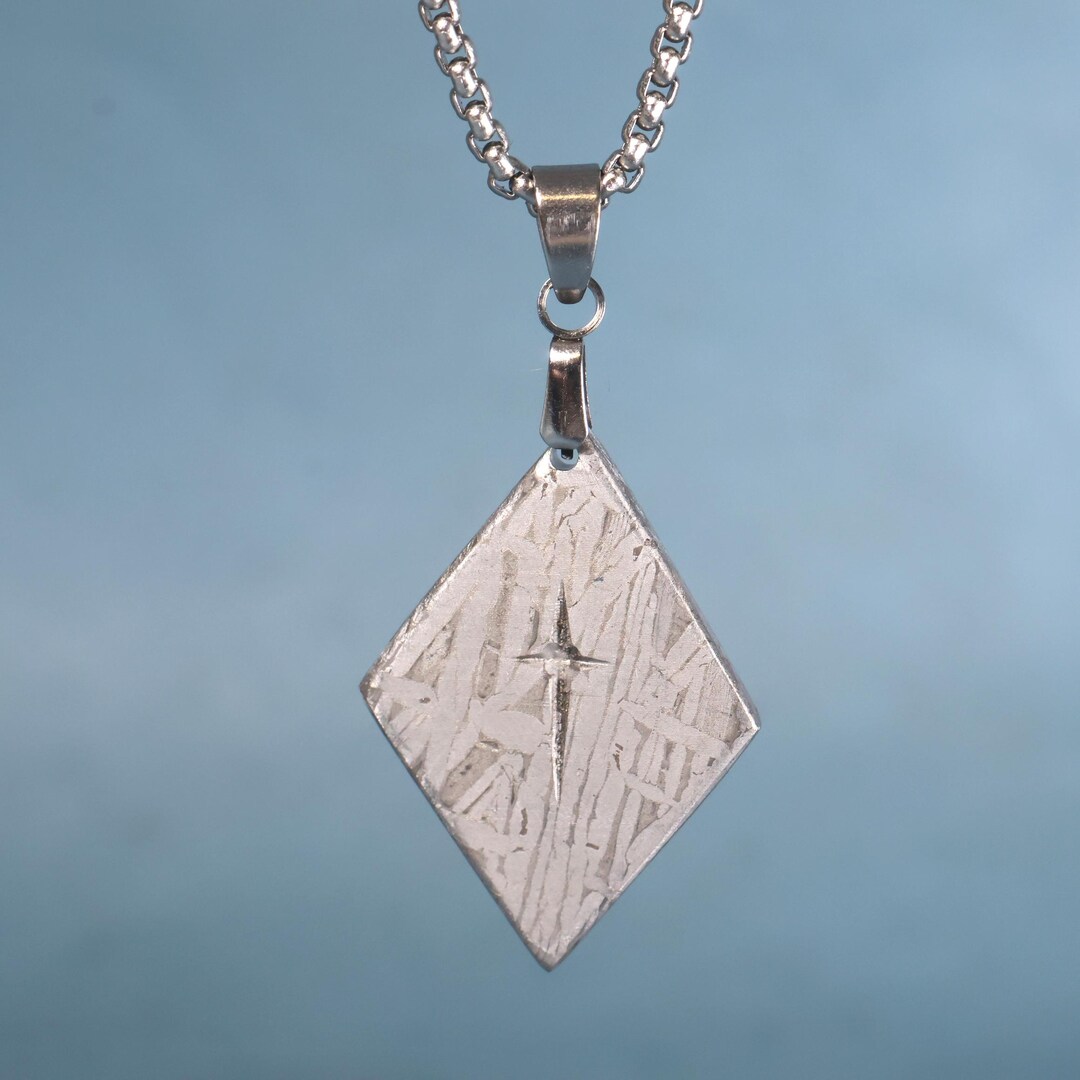 Natural Meteorite Carved Diamond Cross Pendant Necklace, Cross Star ...
