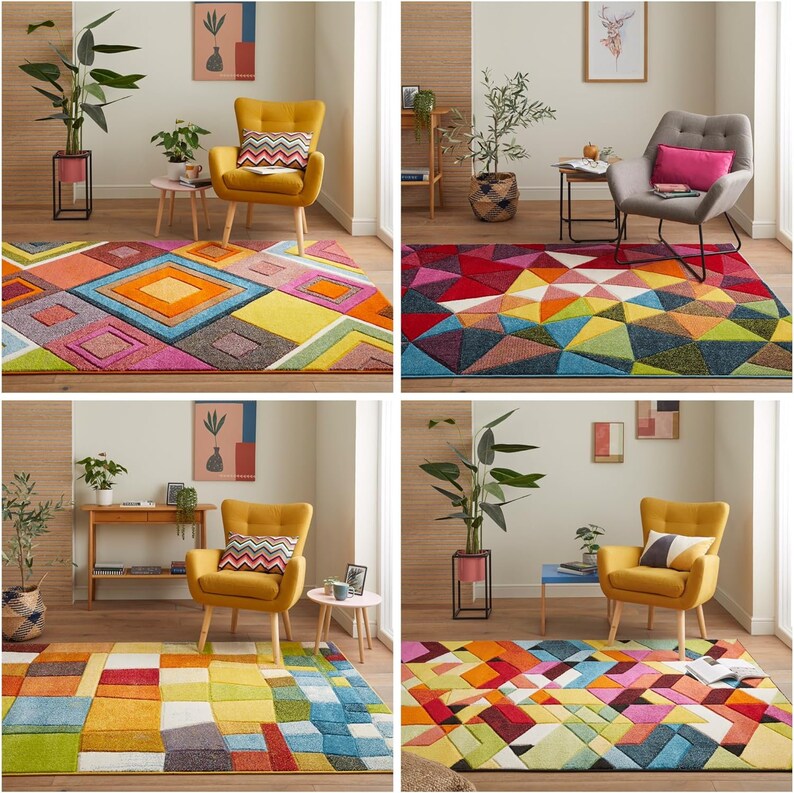 Hand Carved Rug for Living Room Bedroom Kitchen Bright Vibrant Multi ...