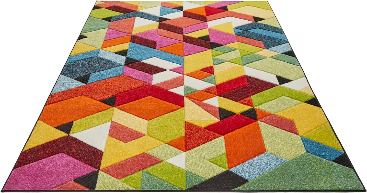 Hand Carved Rug for Living Room Bedroom Kitchen Bright Vibrant Multi ...