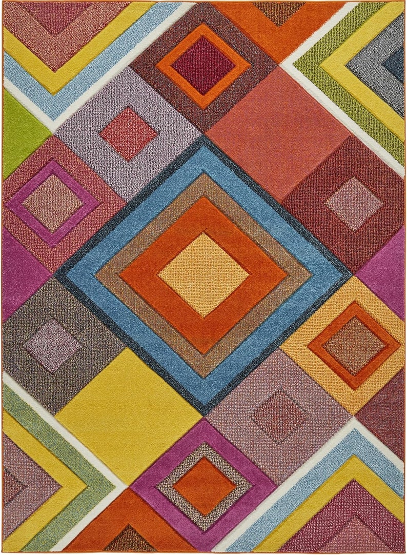 Hand Carved Rug for Living Room Bedroom Kitchen Bright Vibrant Multi ...