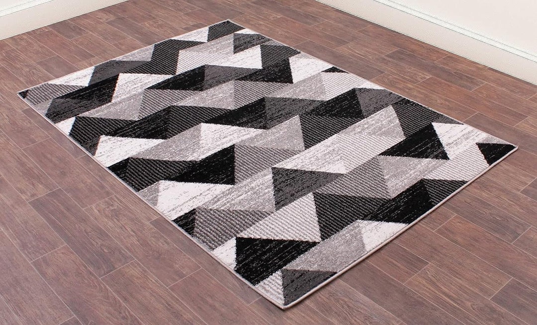 Rug Black Grey Triangle Modern Design Small 60x110 Cm 2'x3'7'' Rug for ...